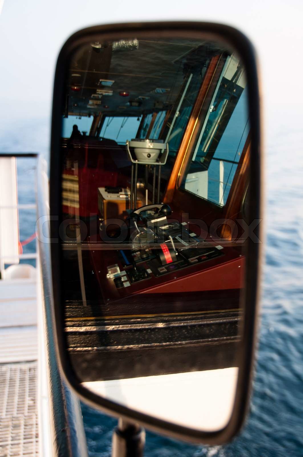 Mirror on Cargo Ship Bridge reflecting Navigation equipment | Stock ...