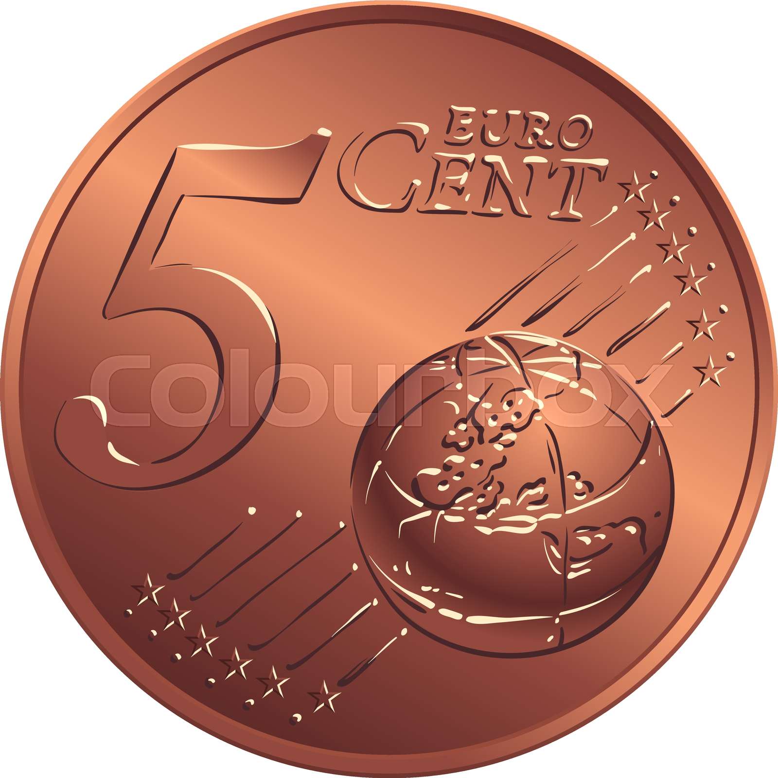 vector money bronze coin five euro cent | Stock vector | Colourbox