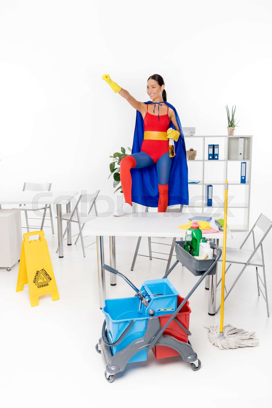 asian superhero cleaner | Stock image | Colourbox