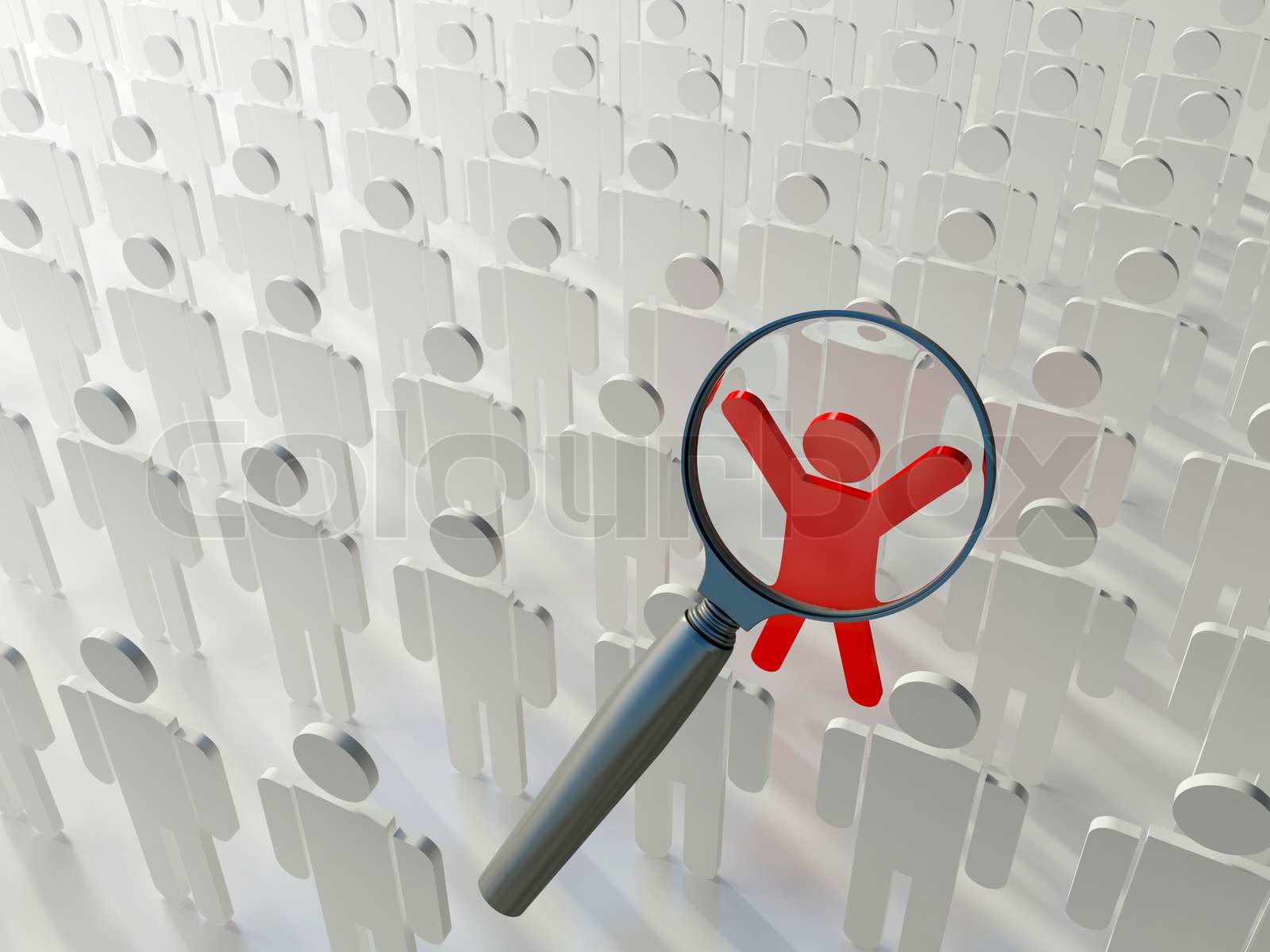 Auf der Suche nach der richtigen Person Lupe über dem blauen ...