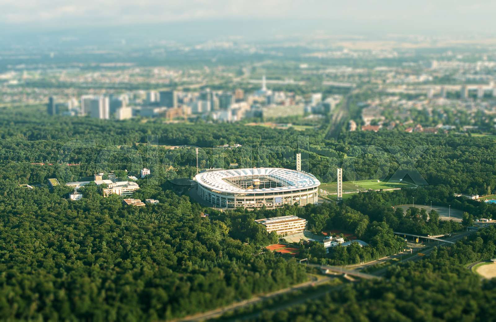 Aerial view of Waldstadion sports stadium in Frankfurt am Main, Germany ...