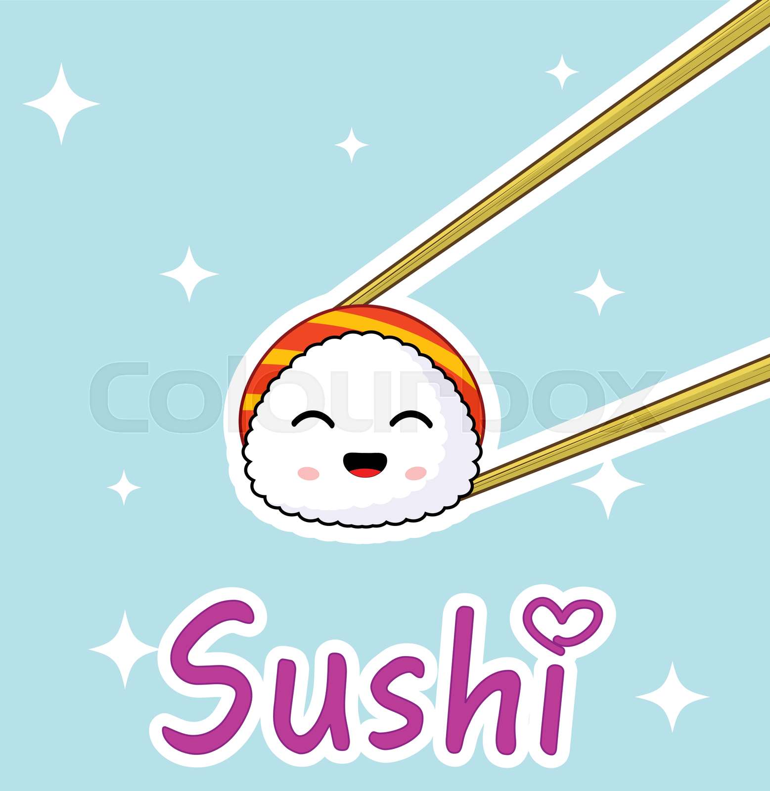 Chopsticks holding cute cartoon sushi roll. | Stock vector | Colourbox