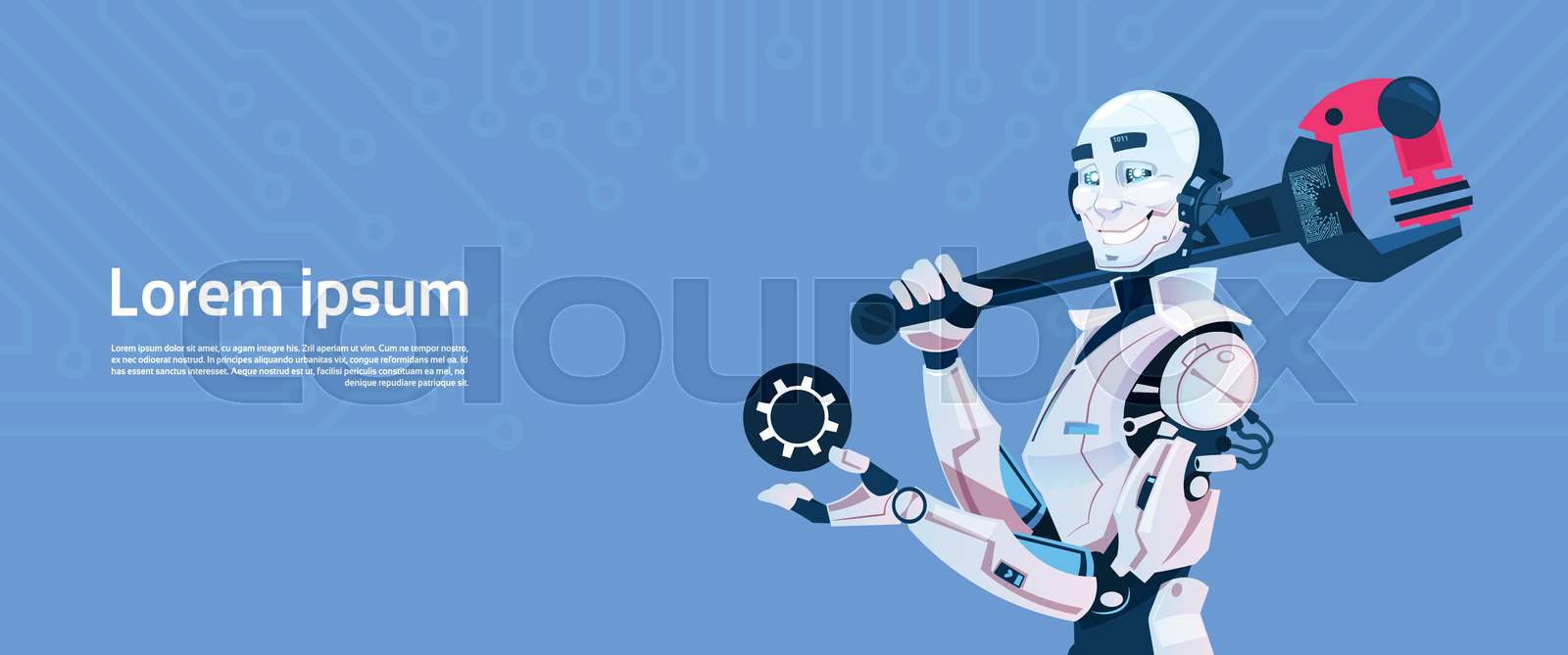 Modern Robot Hold Hold Spanner Wrench, Futuristic Artificial ...