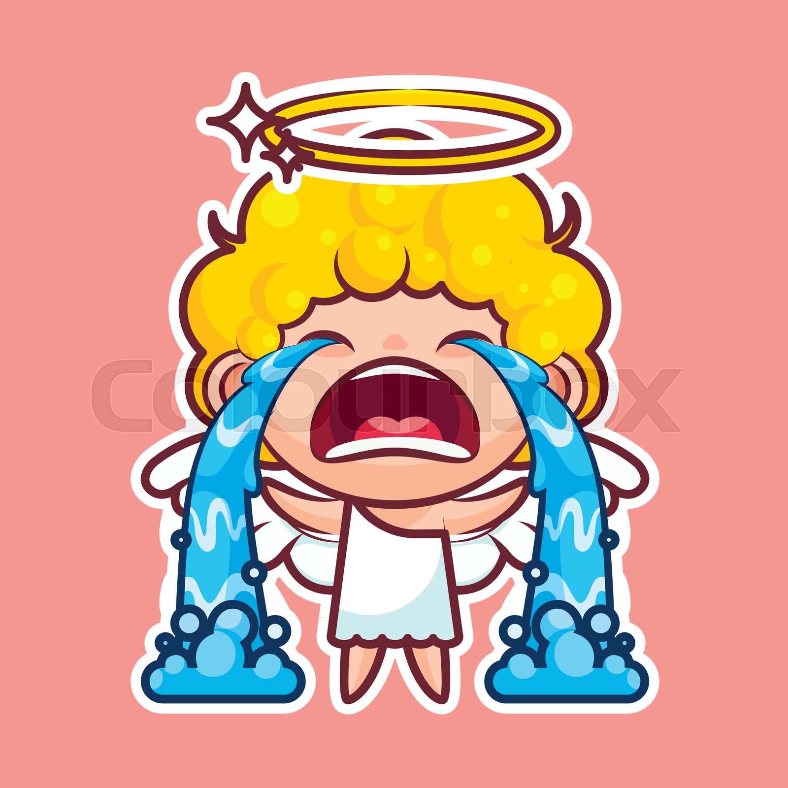 Sticker emoji emoticon, emotion sob, cry, weep, vector isolated ...