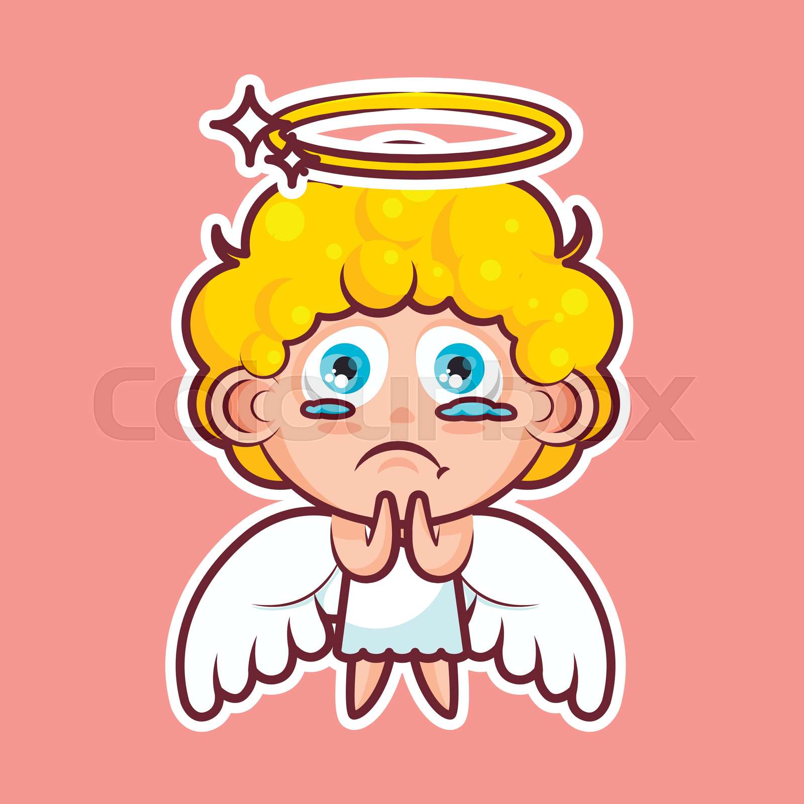 Sticker emoji emoticon, emotion beg, ask, pray, tears in eyes, vector ...