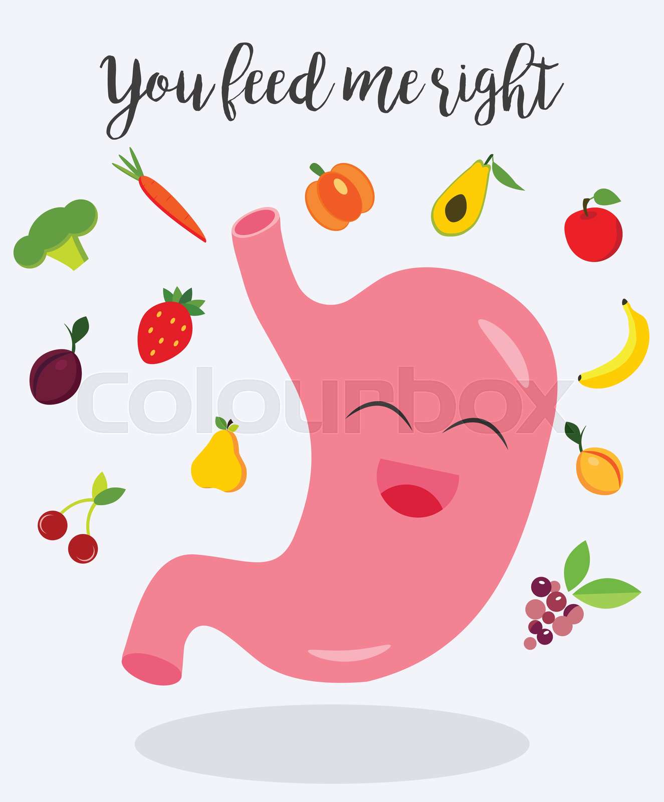 Funny cartoon image of happy stomach | Stock vector | Colourbox