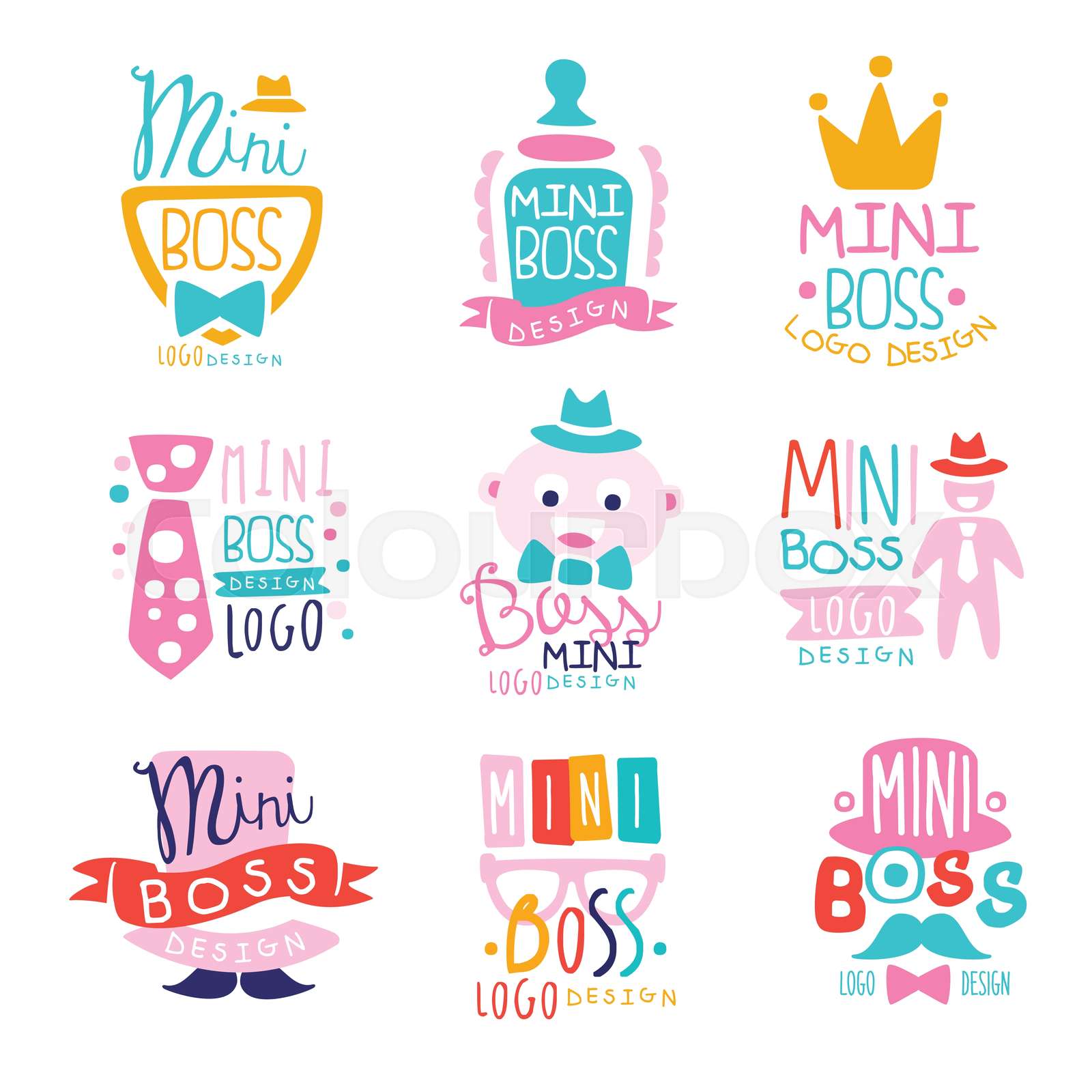 Mini boss logo design colorful hand drawn vector Illustrations | Stock ...