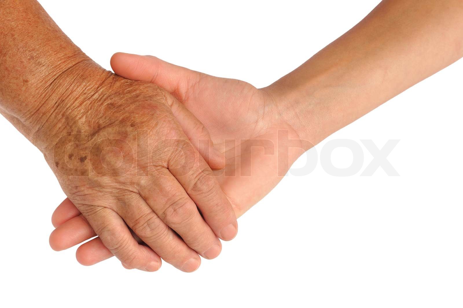 Hænderne på unge og senior kvinder - hjælpende hånd koncept ...