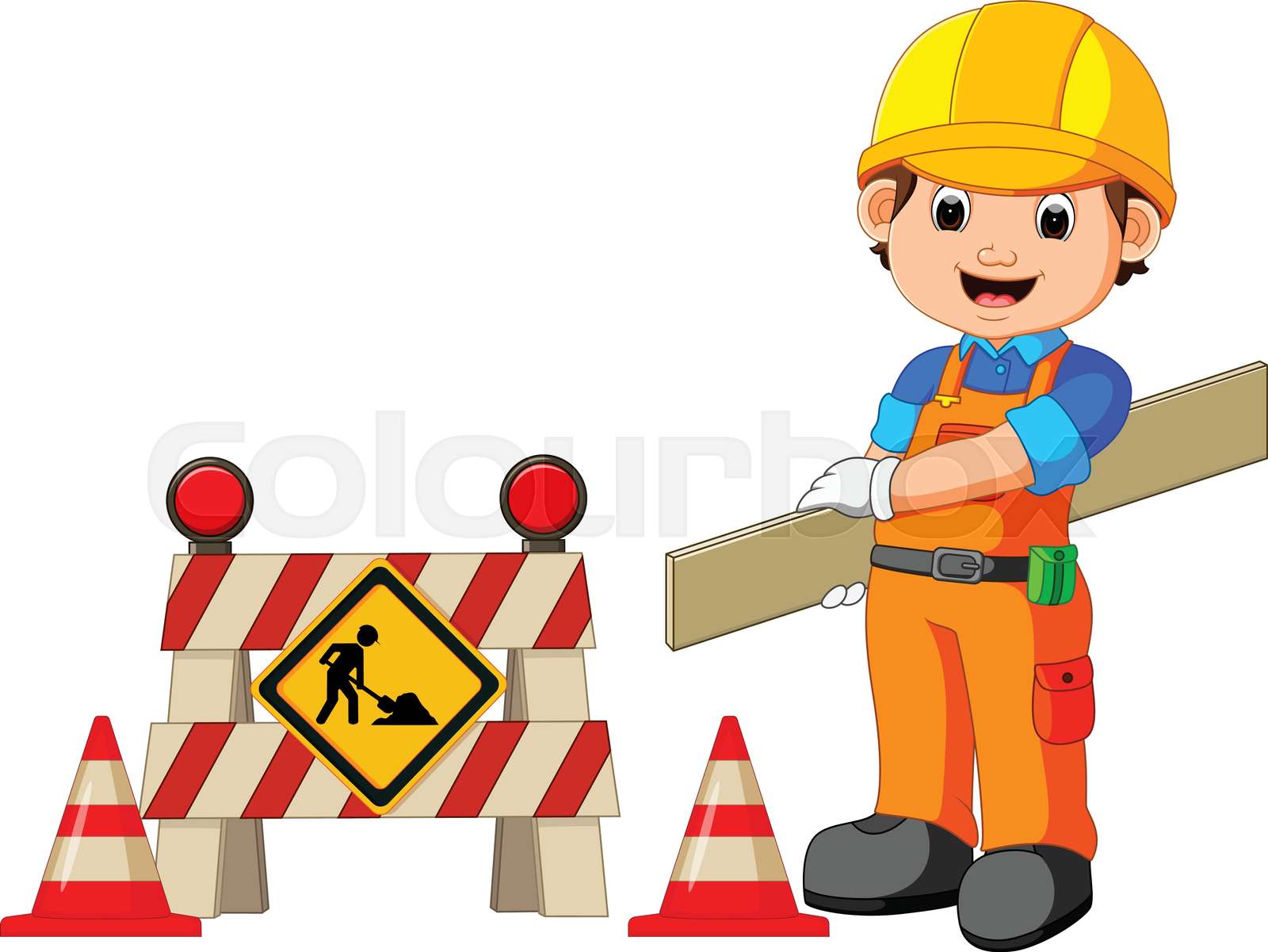 worker with construction sign | Stock vector | Colourbox