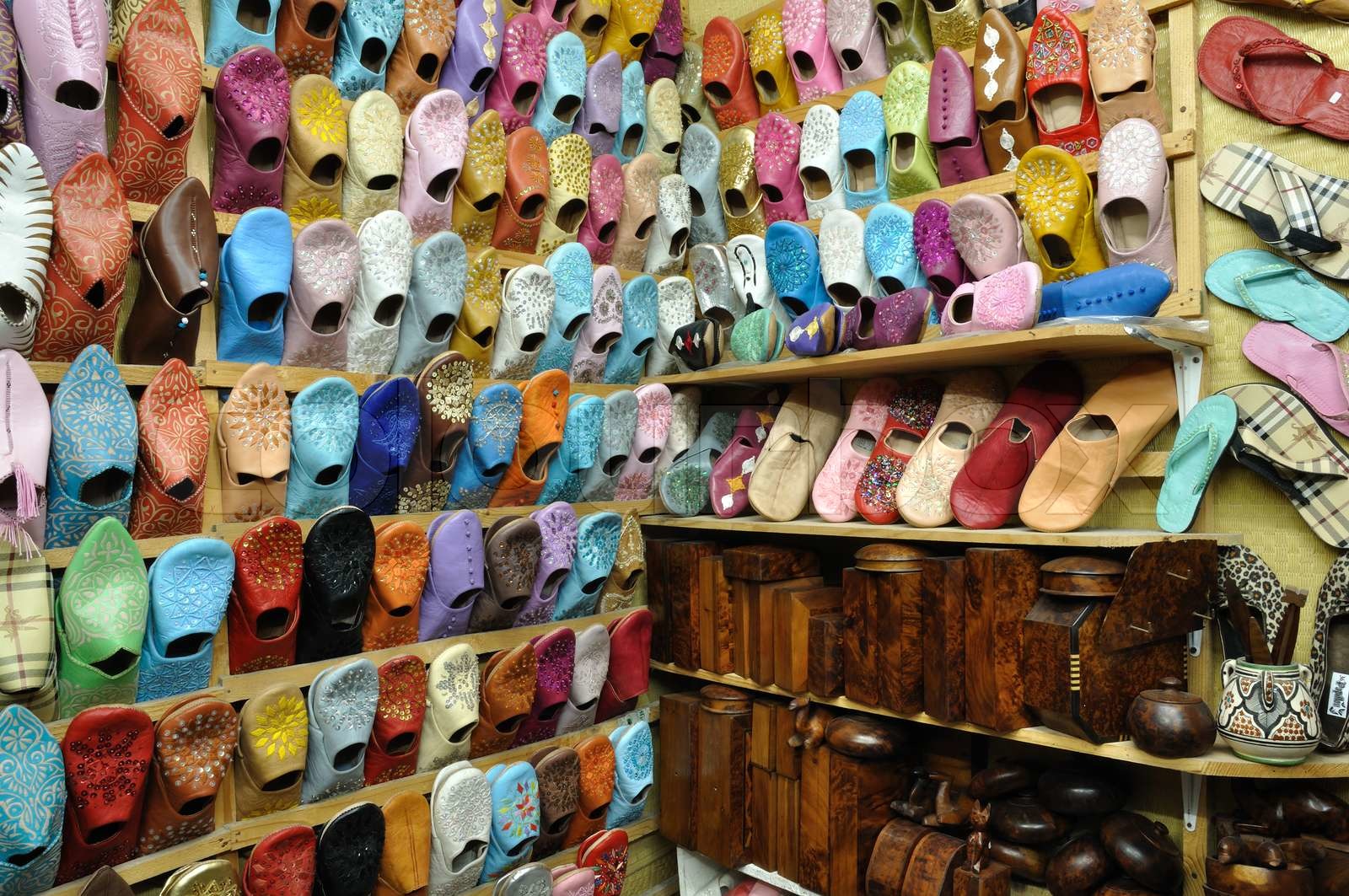 Traditional oriental shoes in Morocco | Stock image | Colourbox