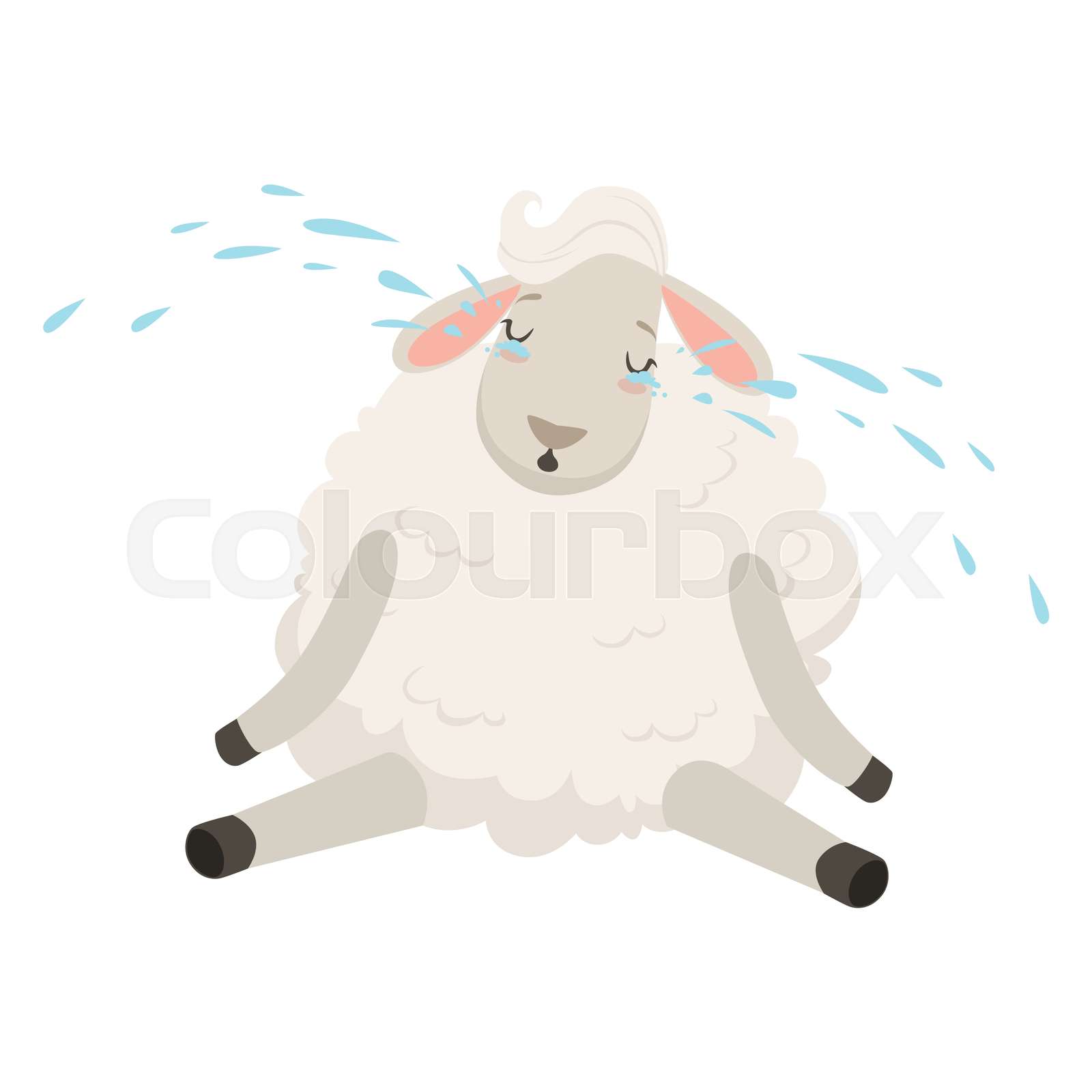 Cute sad white sheep character crying, funny humanized animal vector ...