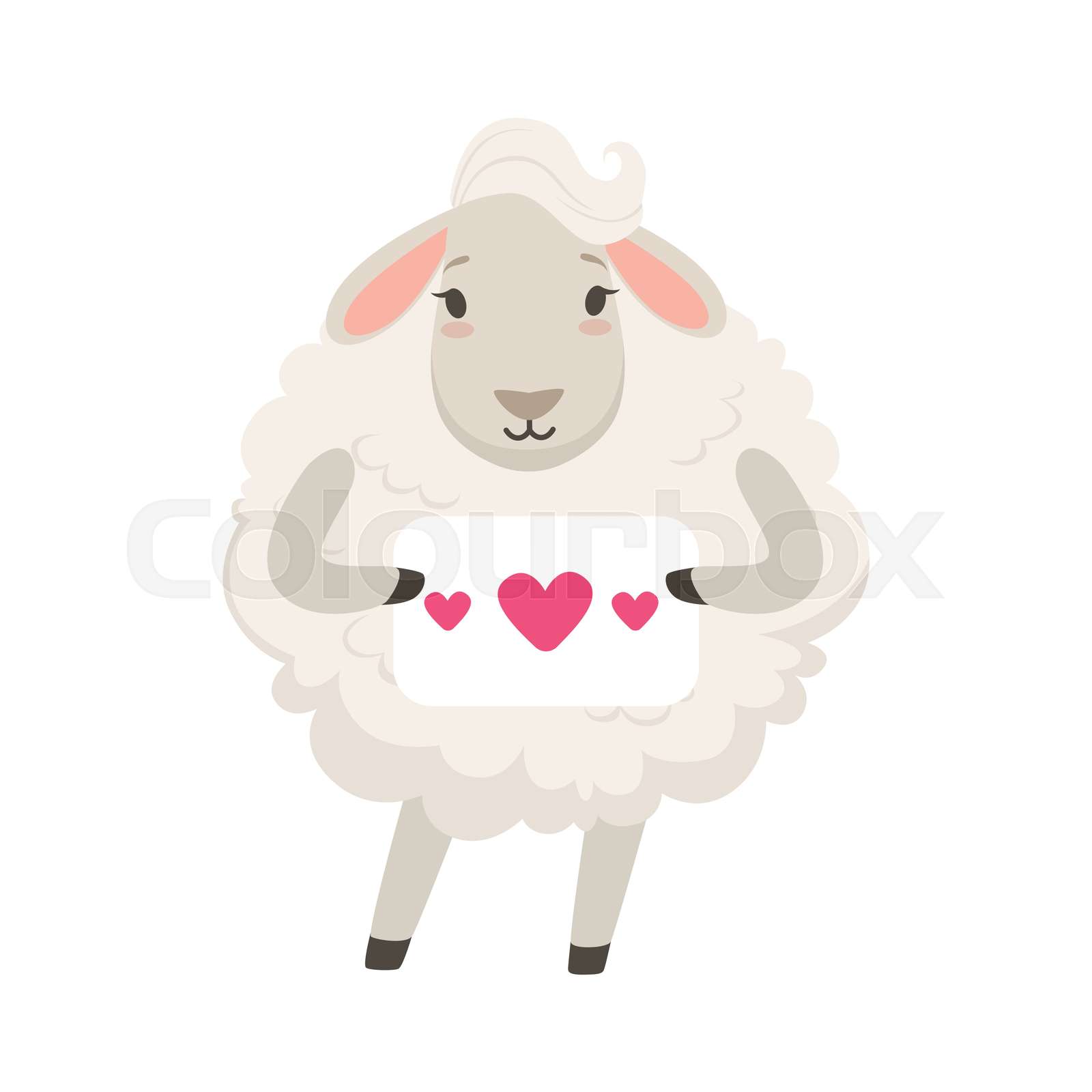 Cute white sheep character holding paper with hearts, funny humanized ...