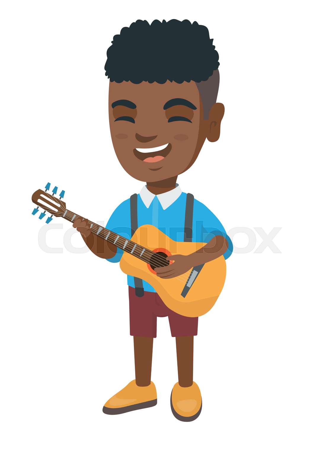 African boy singing and playing acoustic guitar. | Stock vector | Colourbox