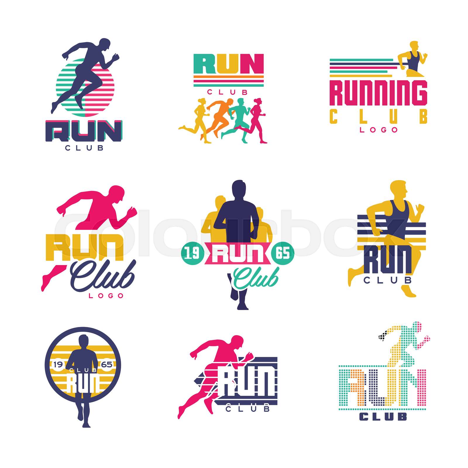 Running club logo templates set, emblems for sport organizations ...