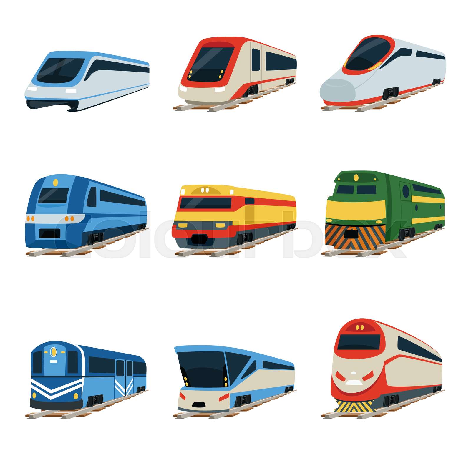 Train locomotive set, railway carriage vector Illustrations | Stock ...