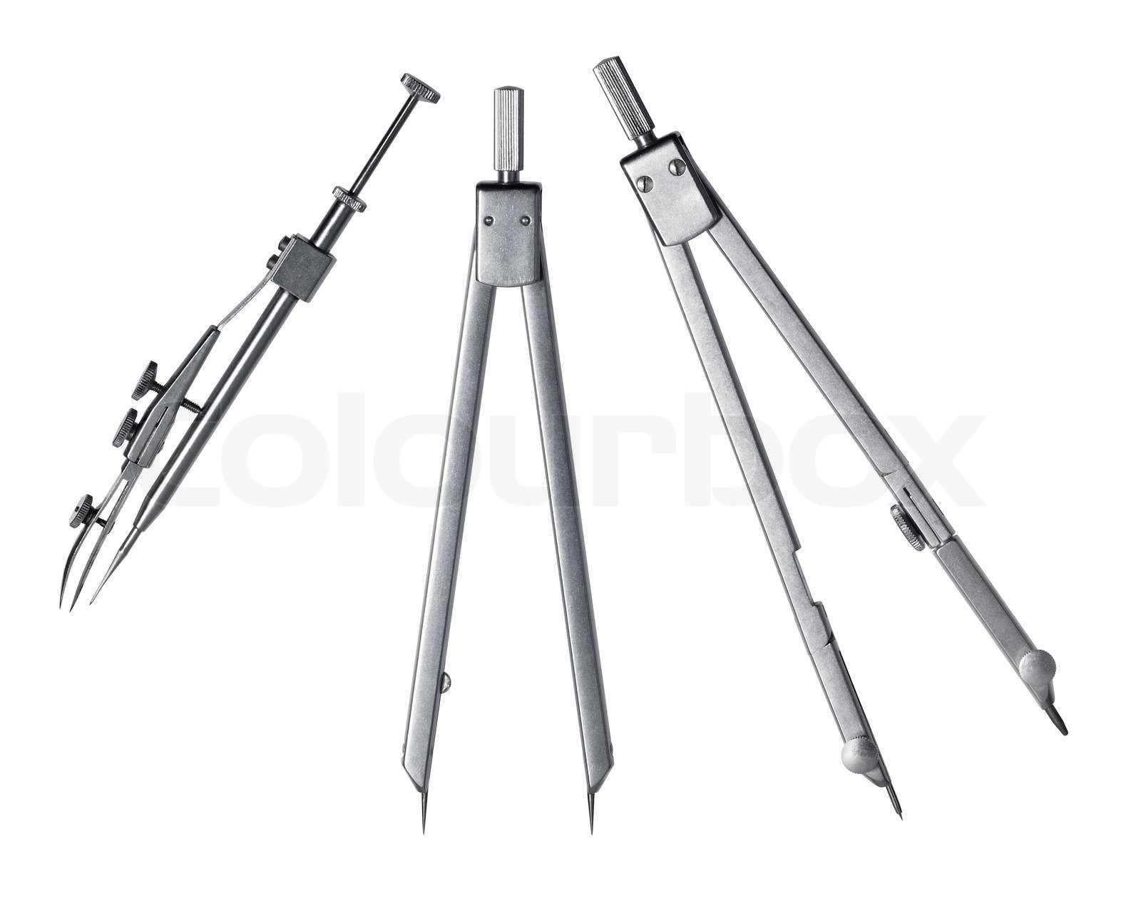 studio photography of 3 different compasses isolated on white, with ...