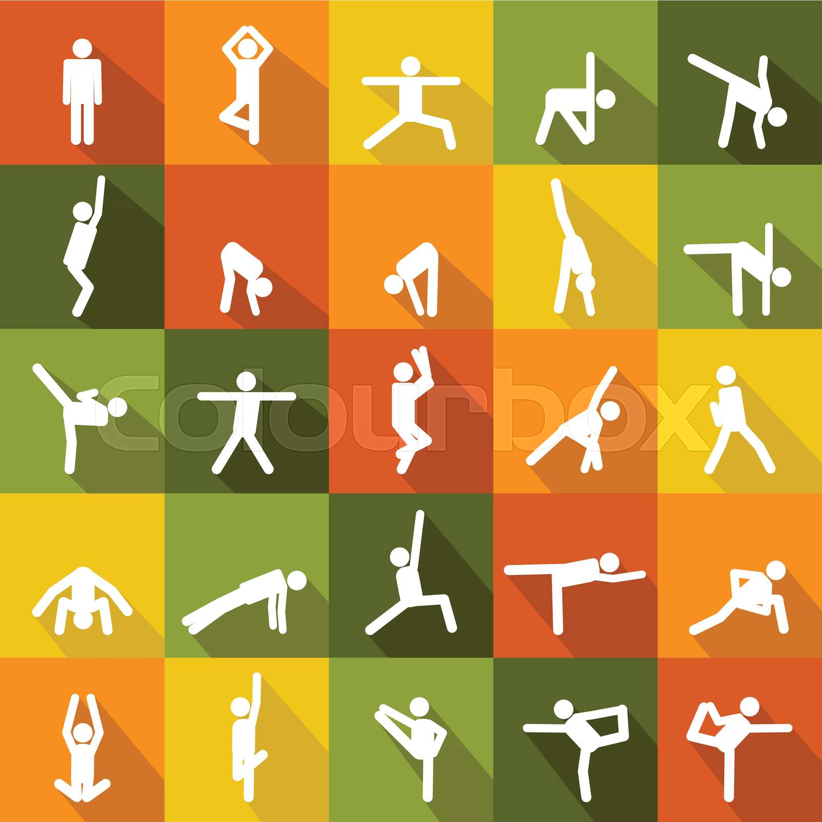 Yoga pose icons set, silhouette style | Stock vector | Colourbox