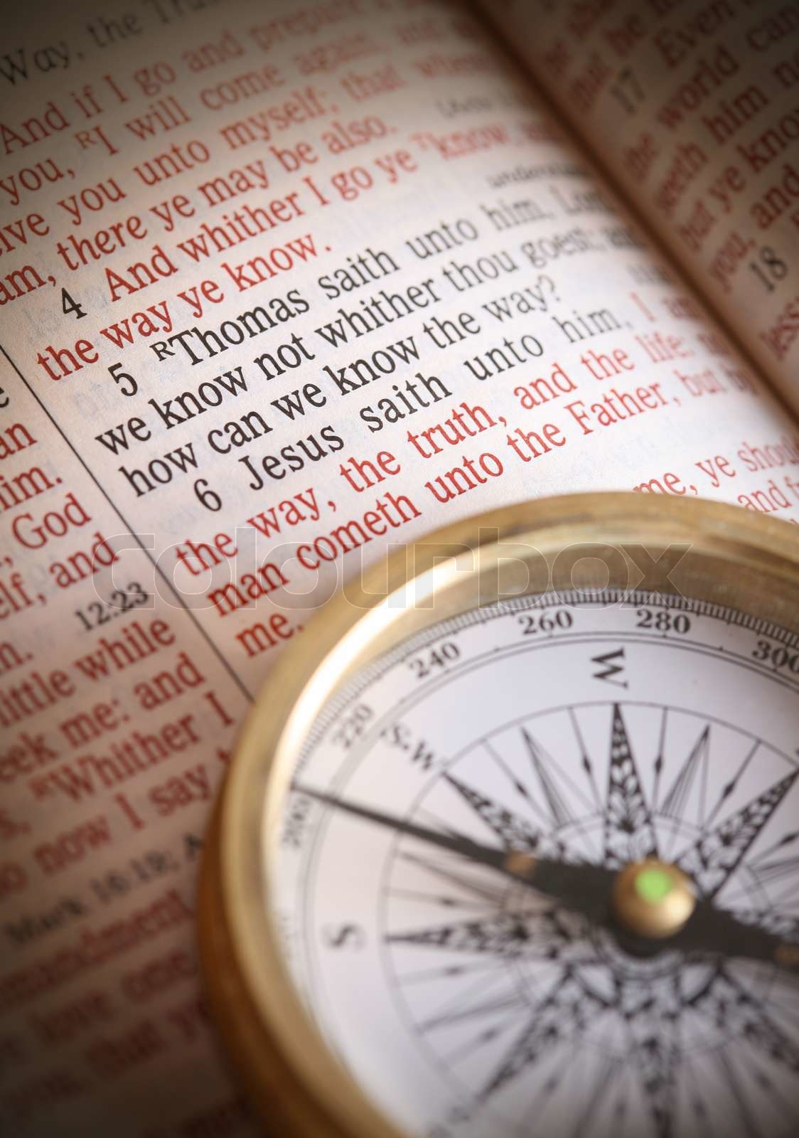 Compass and bible depicting popular bible verse John 14:5-6 | Stock ...