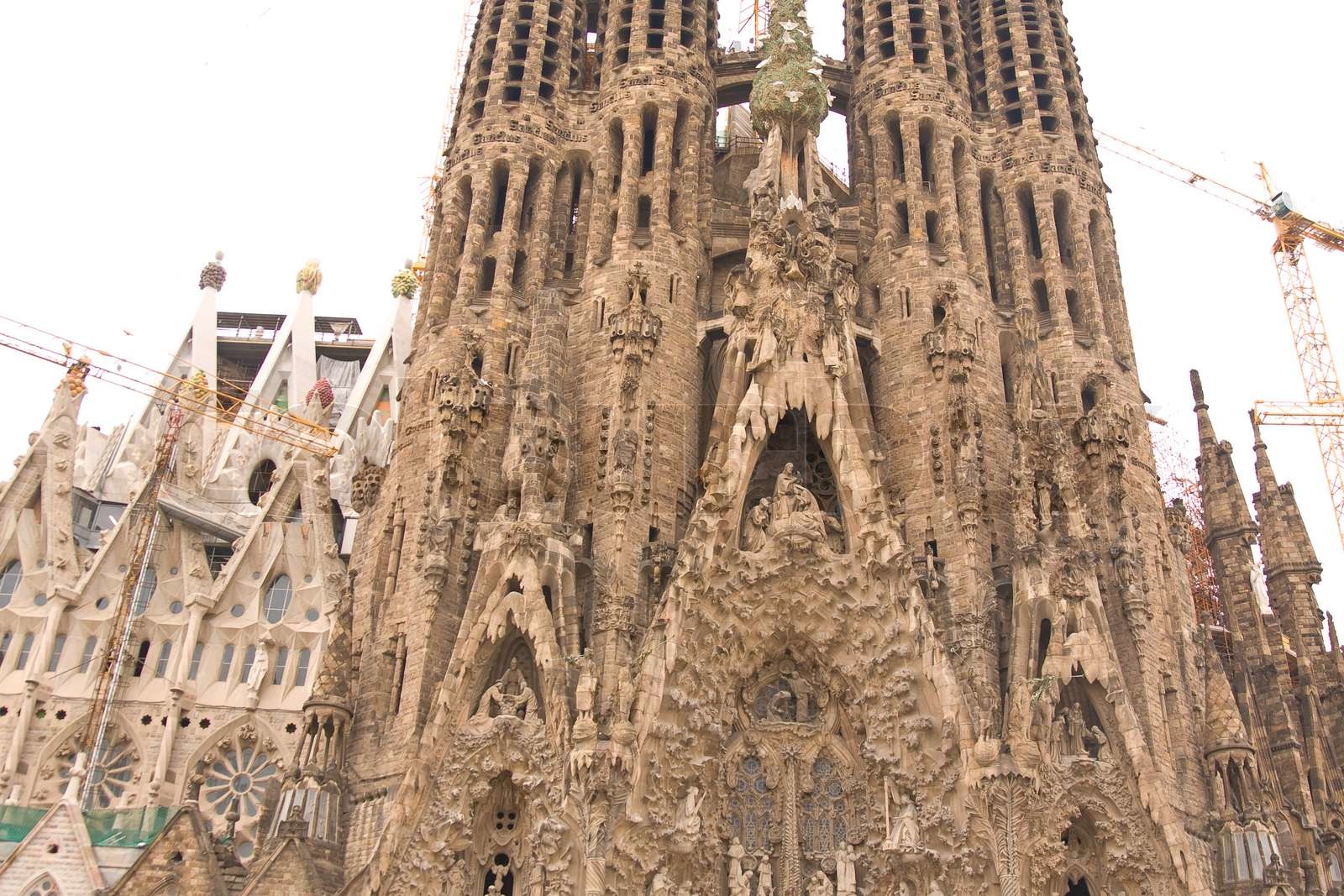 unfinished gothic cathedral Sagrada Familia in Barcelona, Spain | Stock ...