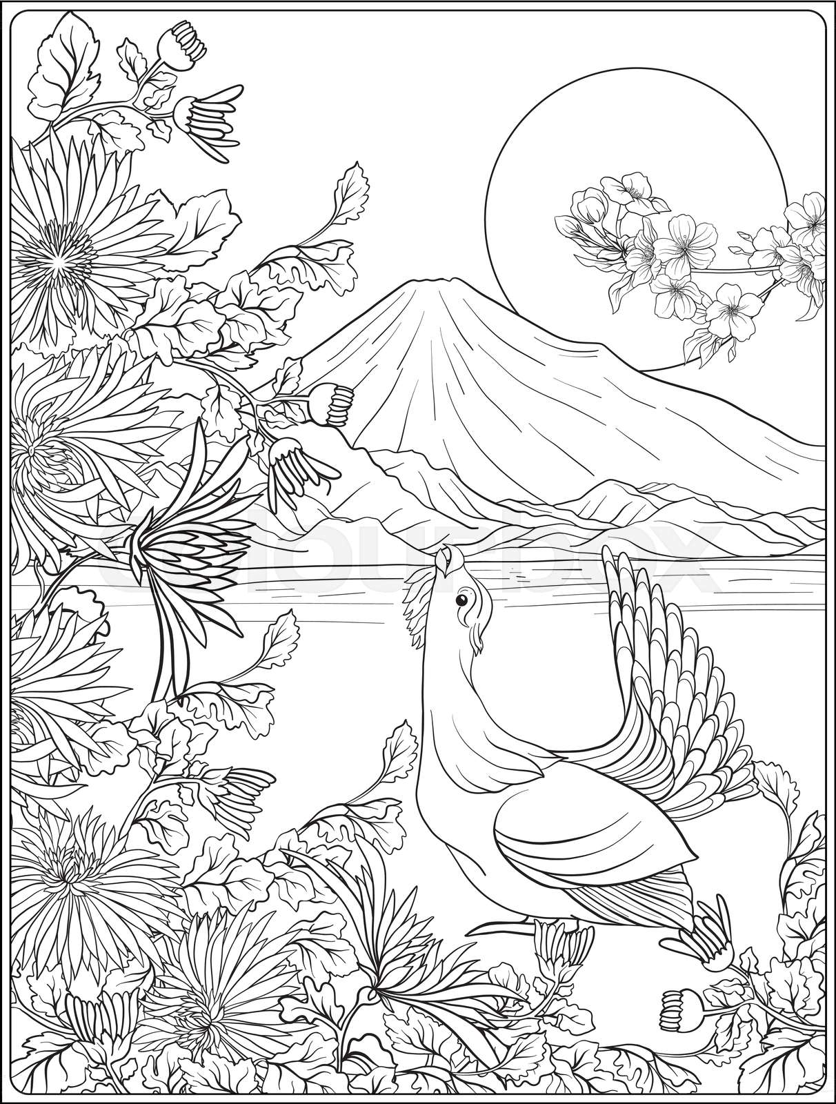 Japanese Crane Coloring Page