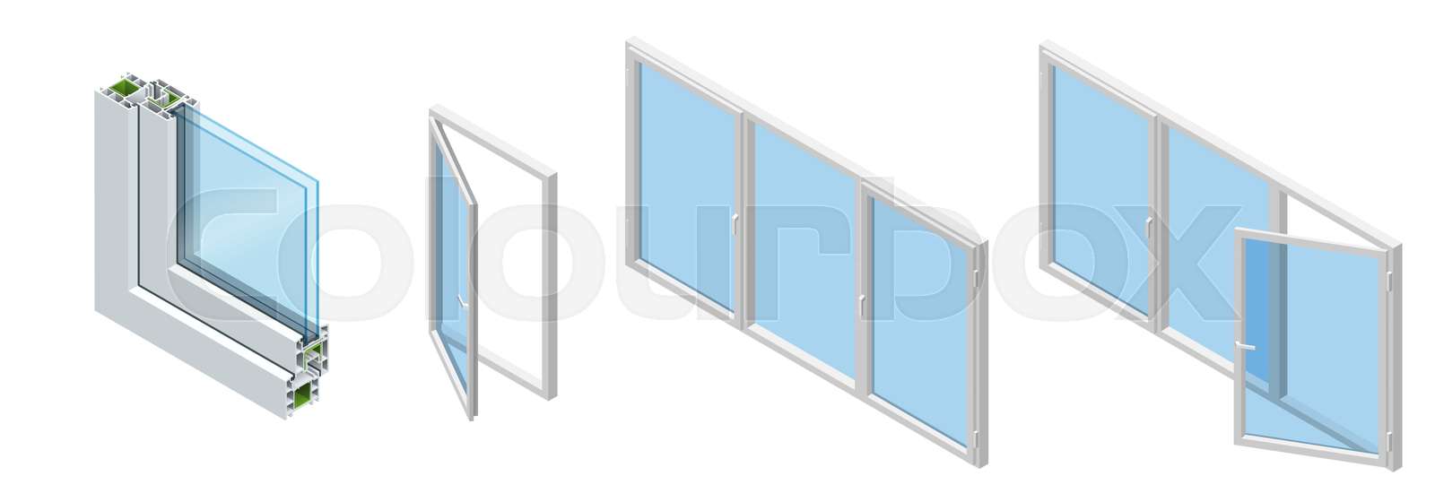 Cross section through a window pane PVC profile laminated wood grain ...