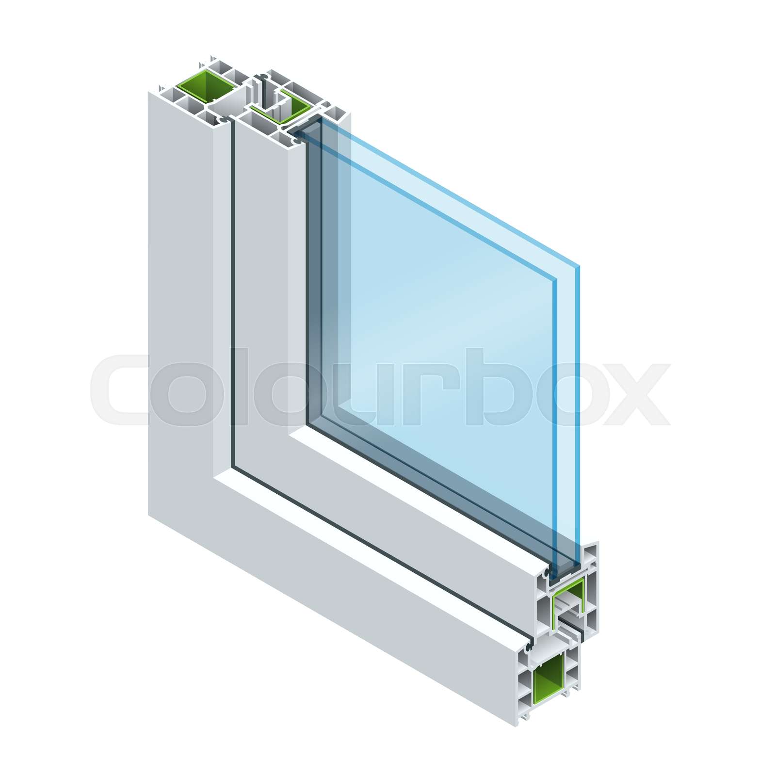 Isometric Cross section through a window pane PVC profile laminated ...