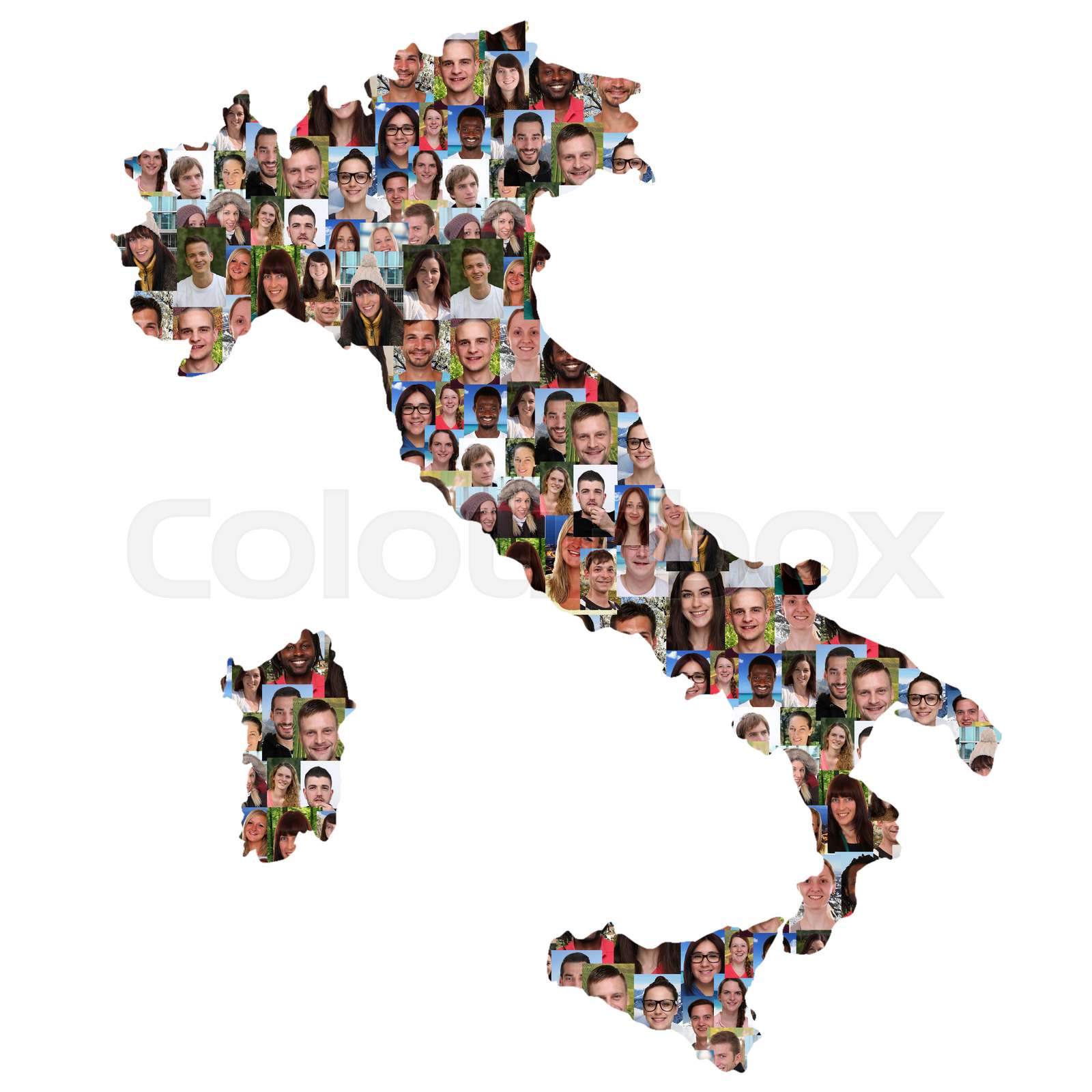 Italy map multicultural group of young people integration diversity ...
