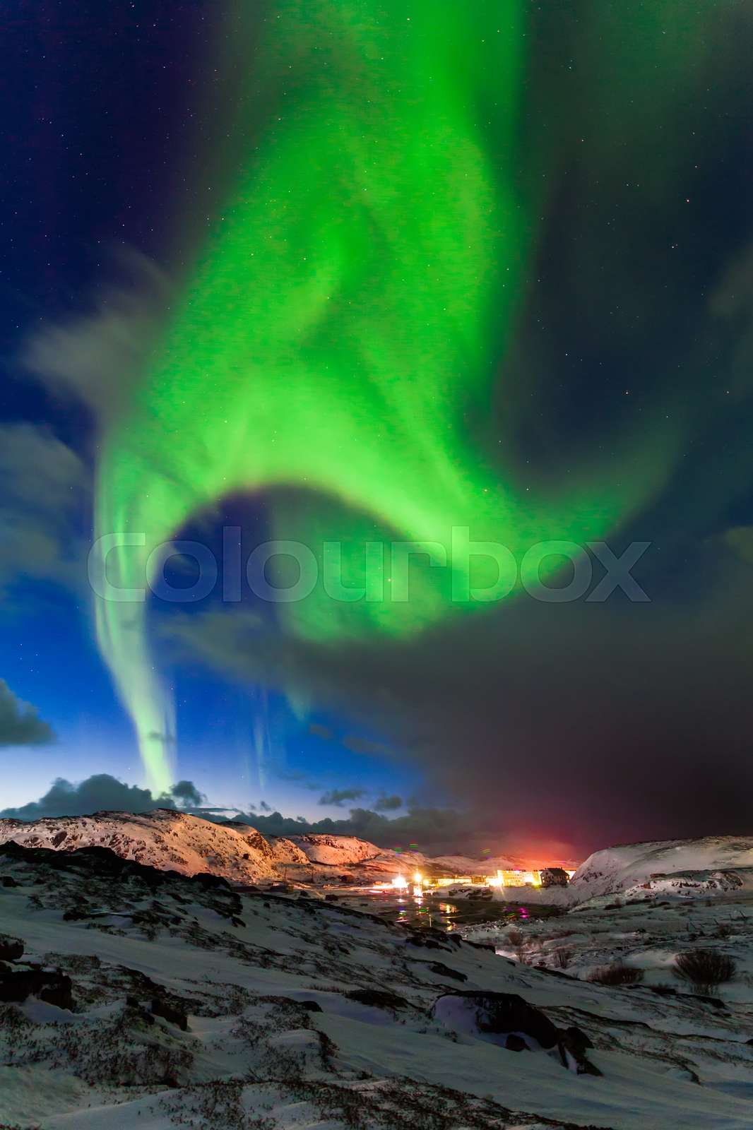Northern lights above the fjord in Norway | Stock image | Colourbox