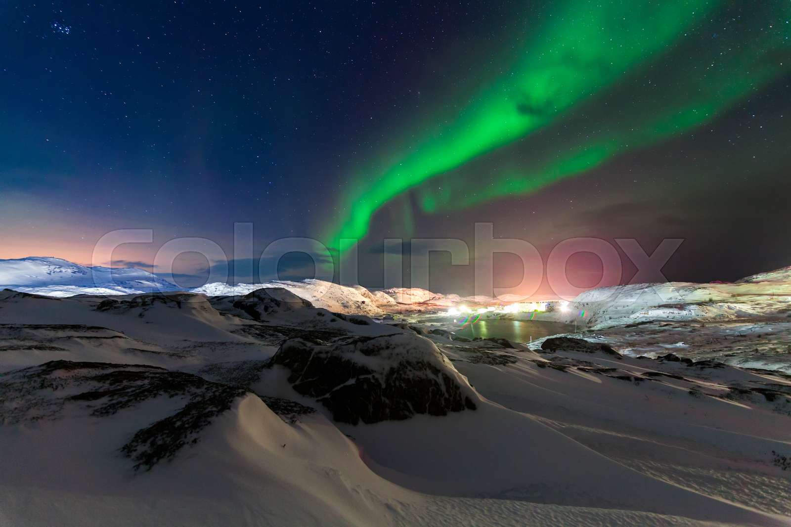 Northern lights above the fjord in Norway | Stock image | Colourbox