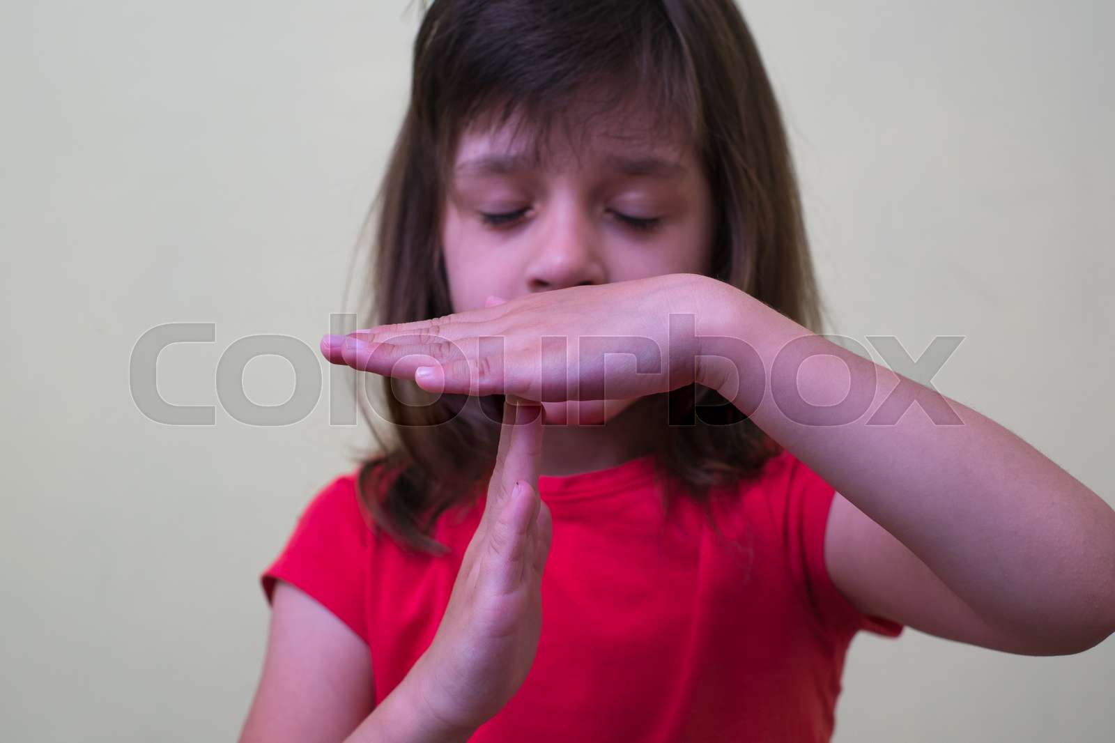 Girl child hands stop timeout | Stock image | Colourbox