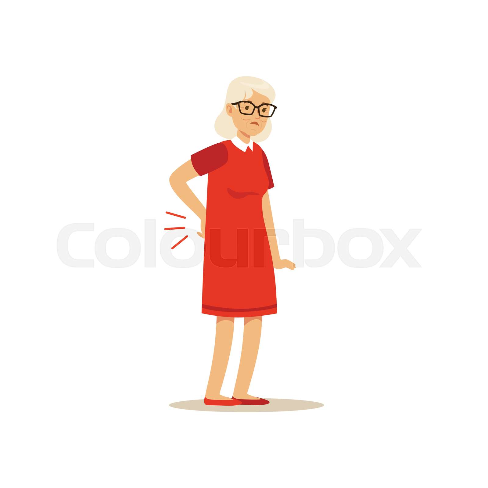 Old Female Character Has A Bad back Pain Colourful vector Toon Cute ...