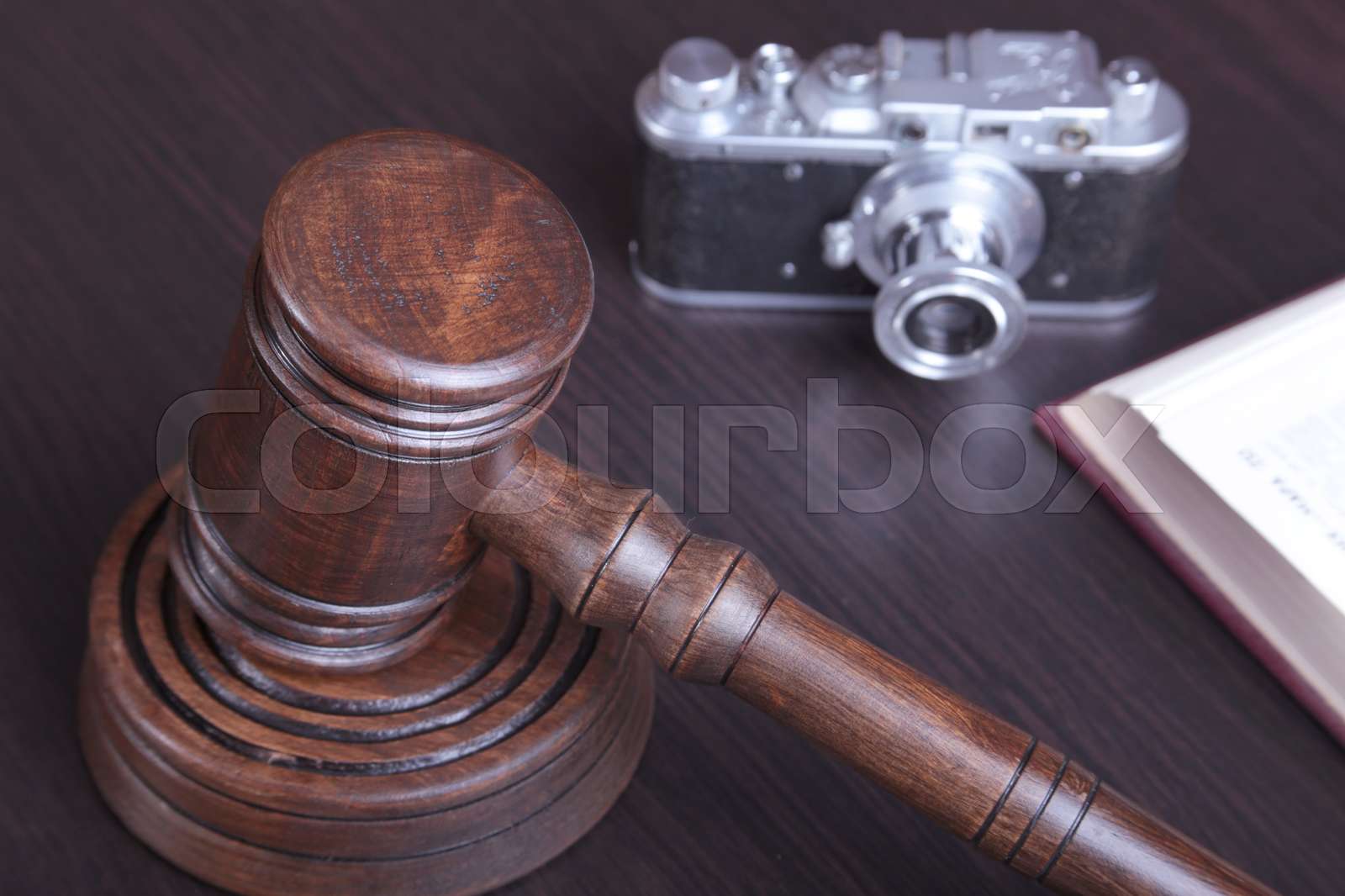 auction hammer , symbol of authority and vintage camera | Stock image ...