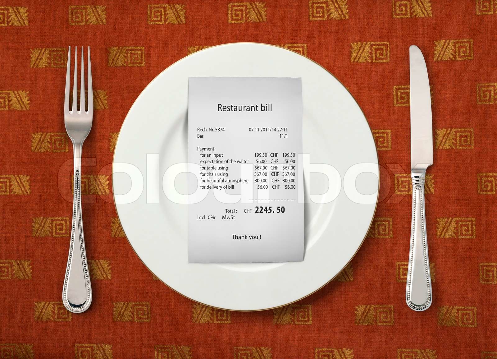 The bill on empty plate at restaurant | Stock image | Colourbox