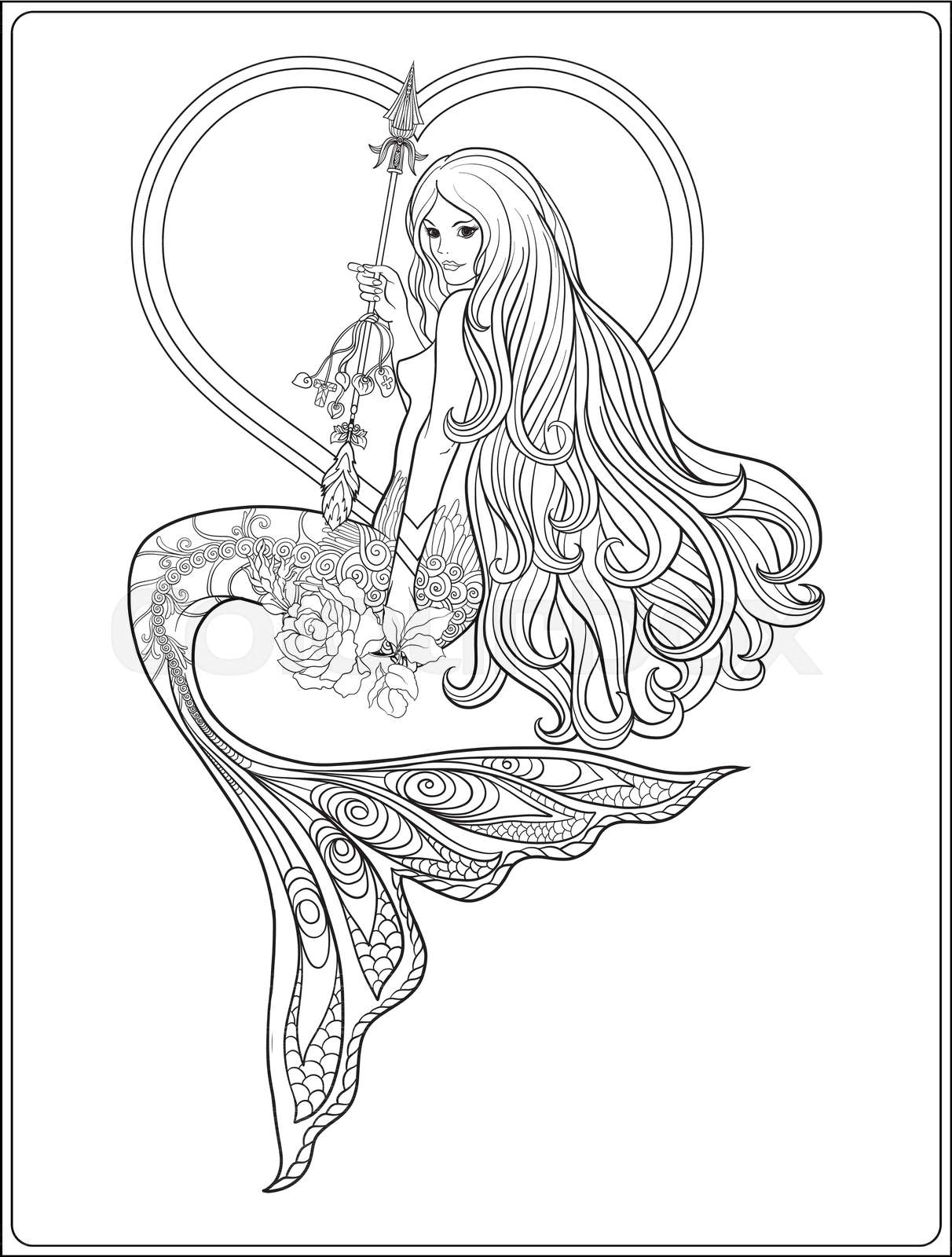 havfrue, tegning, voksen | Stock vektor | Colourbox