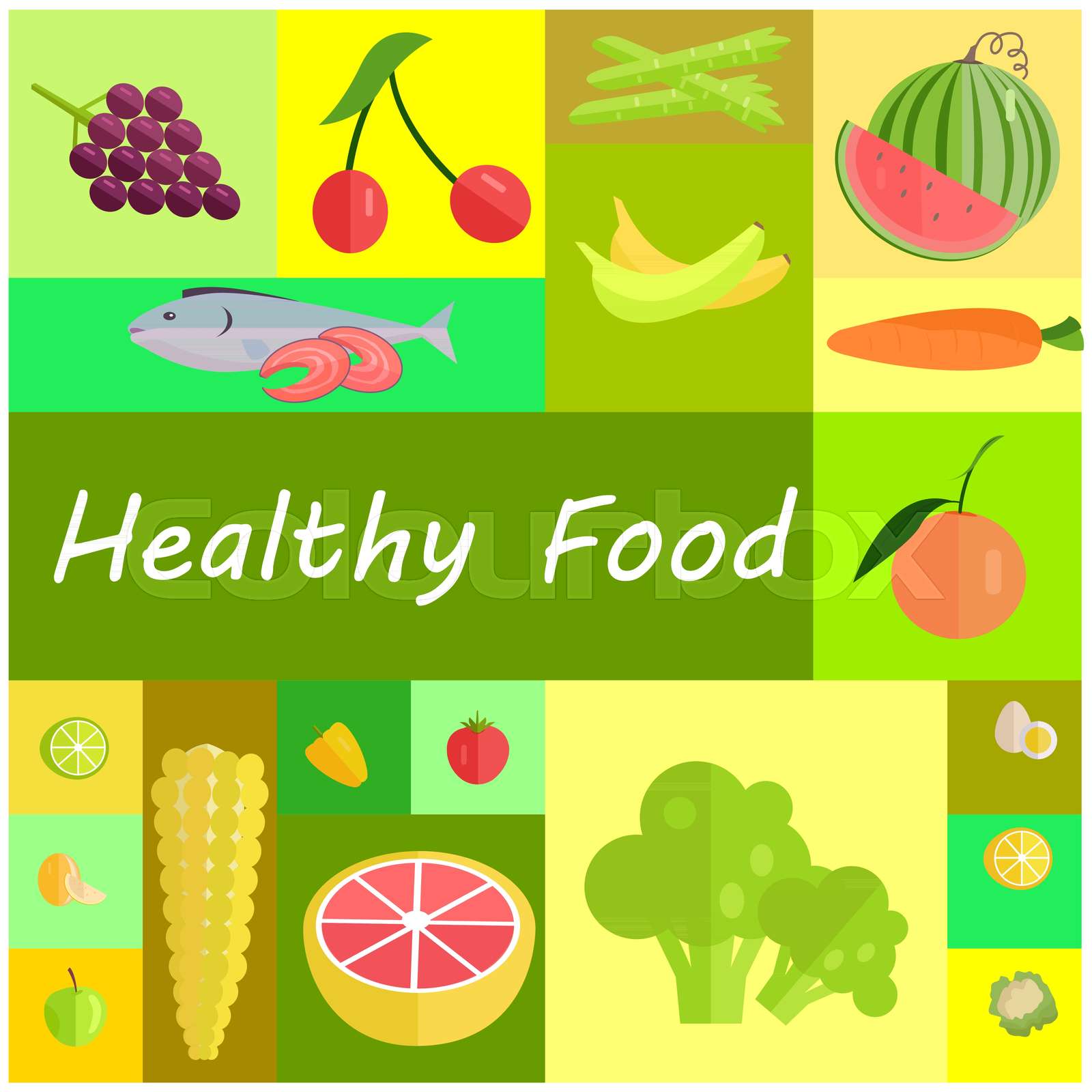 Healthy Organic Food Cartoon Illustrations Set | Stock vector | Colourbox