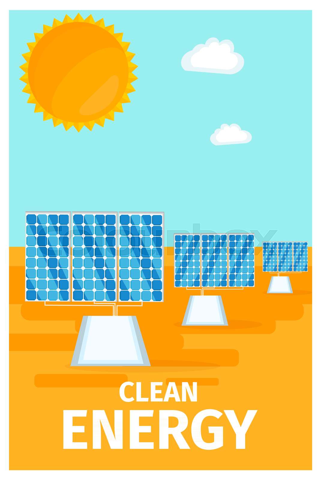 Clean Energy Poster with Solar System Batteries | Stock vector | Colourbox