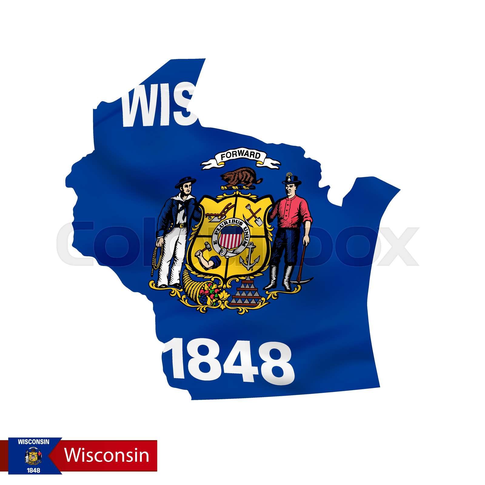 Wisconsin state map with waving flag of US State. | Stock vector ...