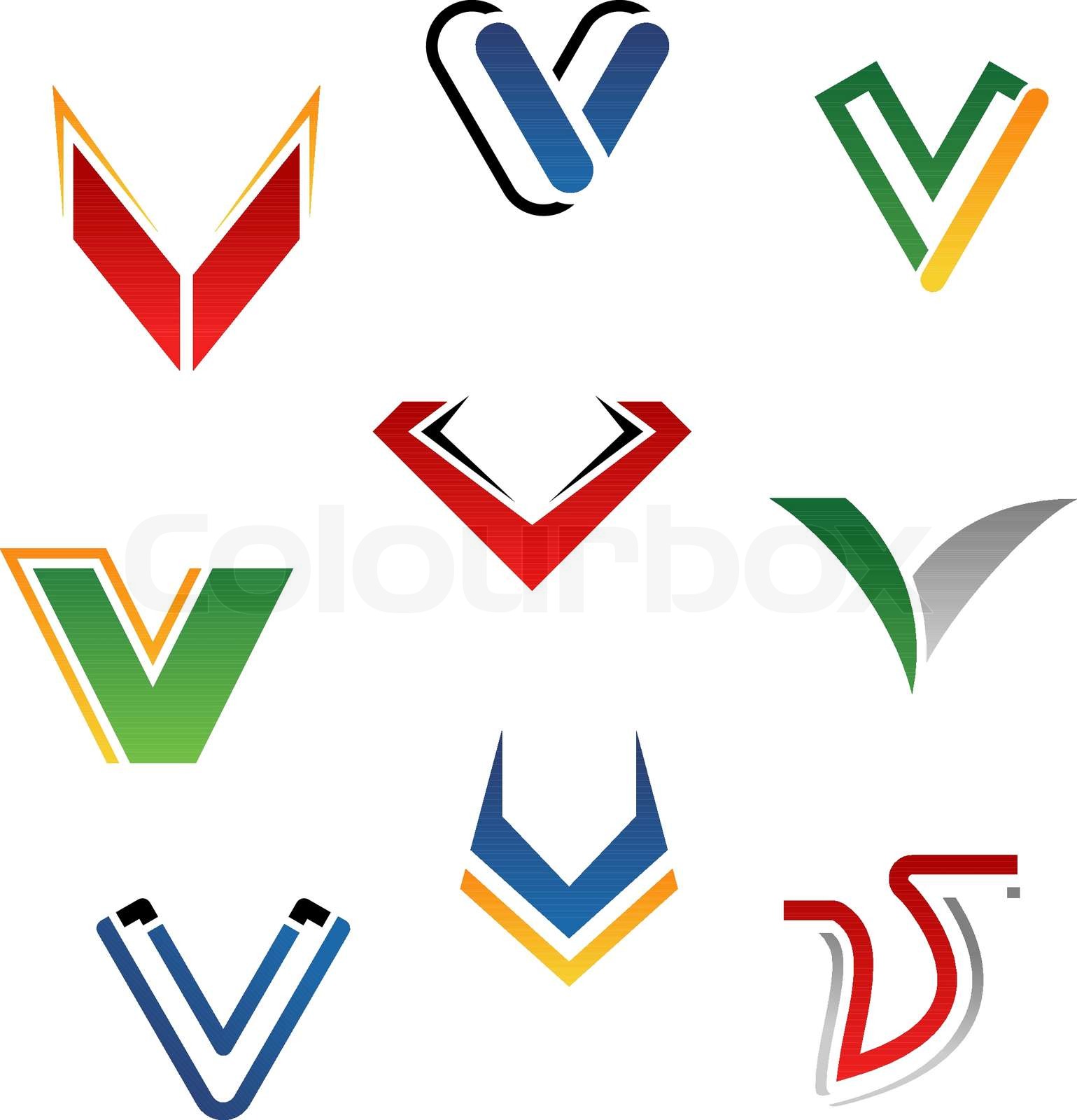 Set of alphabet symbols and elements of letter V | Stock vector | Colourbox