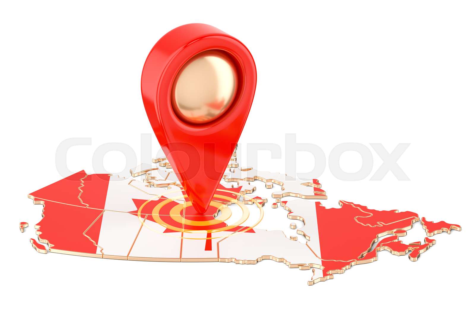 Map pointer on the map of Canada, 3D rendering | Stock image | Colourbox