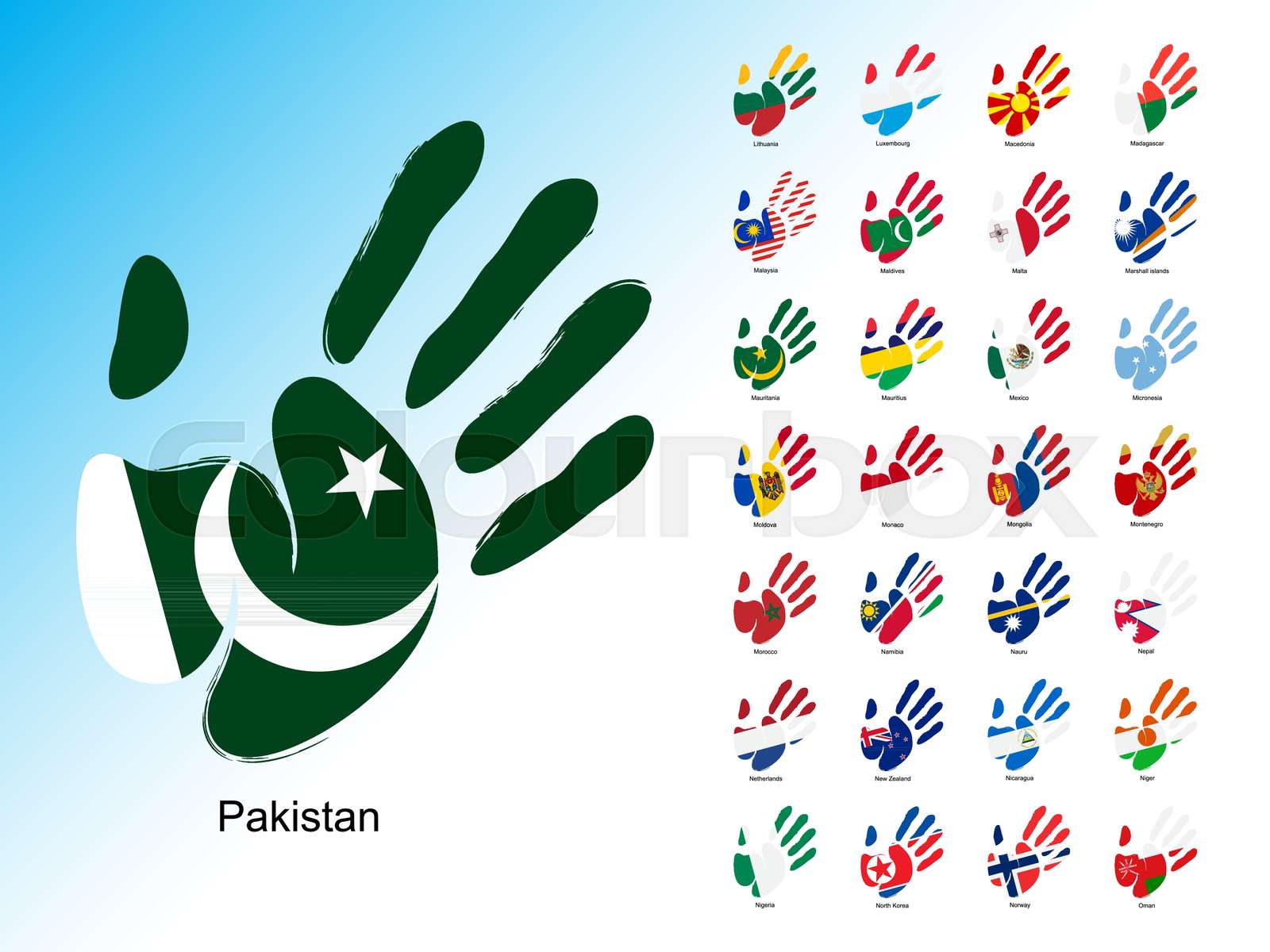 Open human handprint with national flag inside | Stock vector | Colourbox