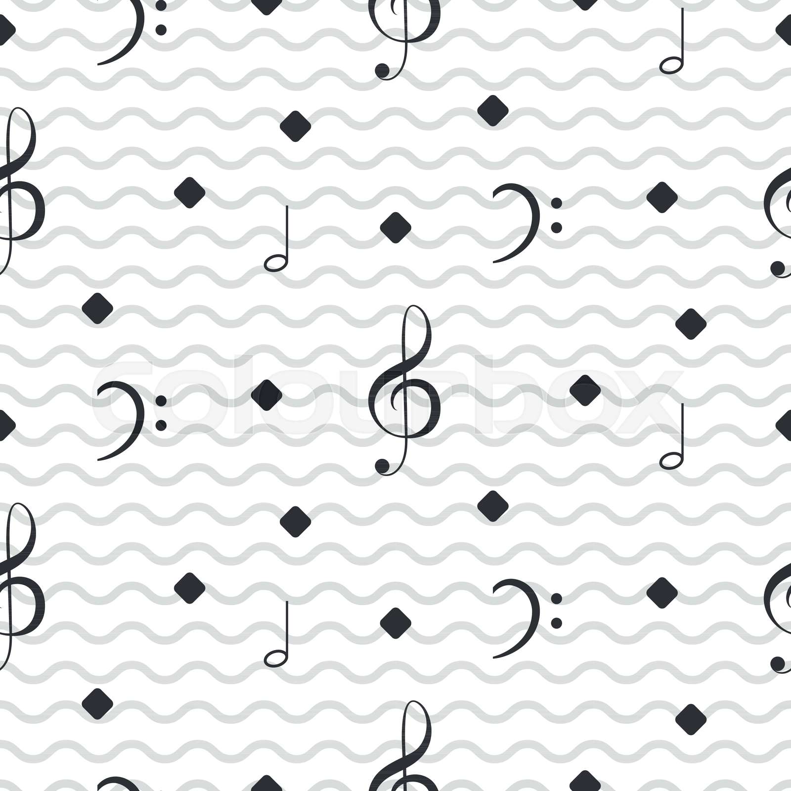 Music notes seamless vector wavy stripe pattern. | Stock vector | Colourbox