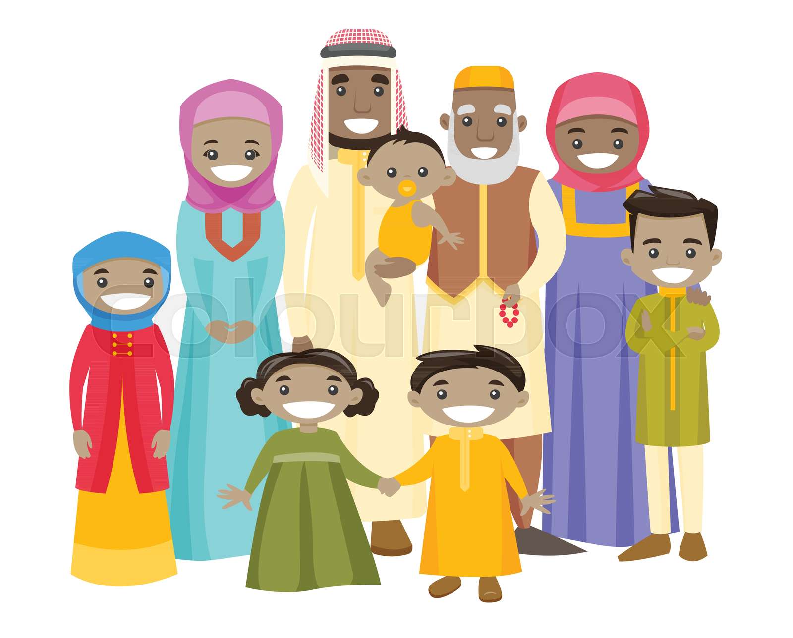 Happy extended muslim family with cheerful smile. | Stock vector ...