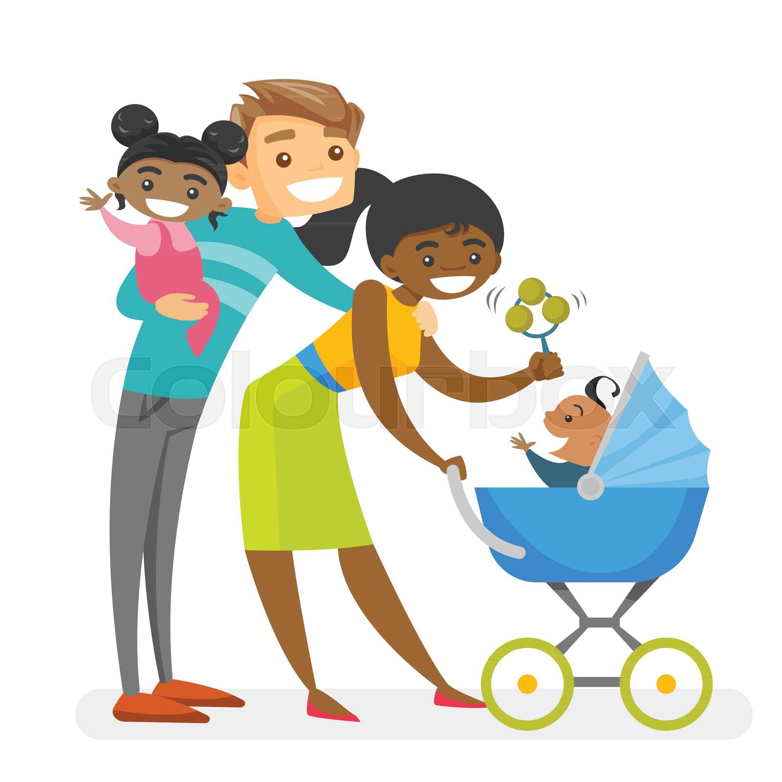 Happy diverse multiracial family with mulatto kids. | Stock vector ...