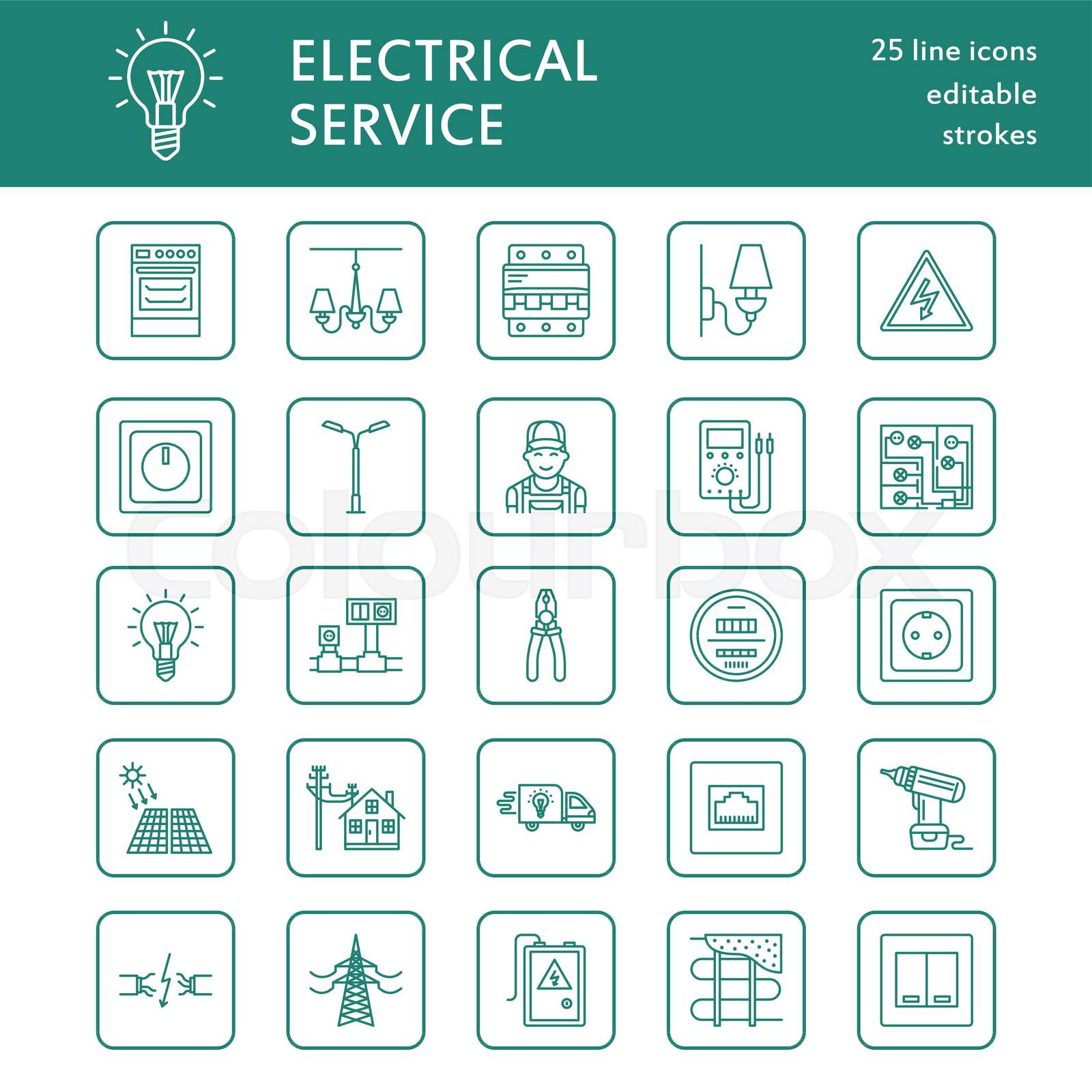 Electricity engineering vector flat line icons. Electrical equipment ...