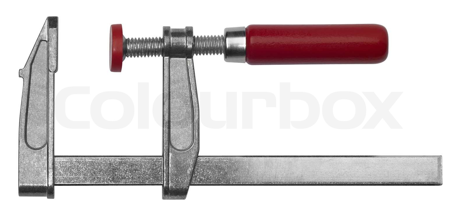 studio photography of a open screw clamp with red handle isolated on ...