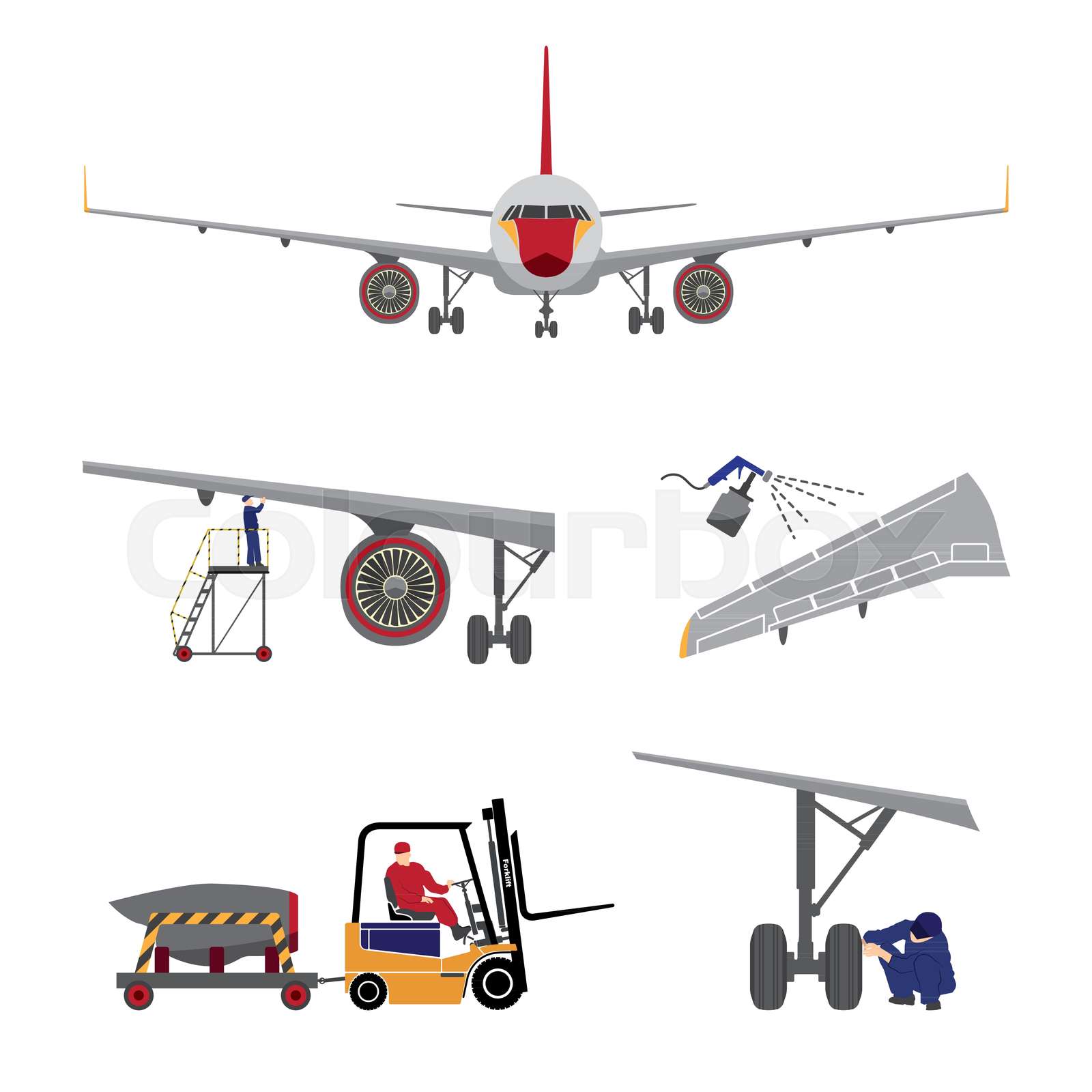 Repair and maintenance of aircraft . | Stock vector | Colourbox