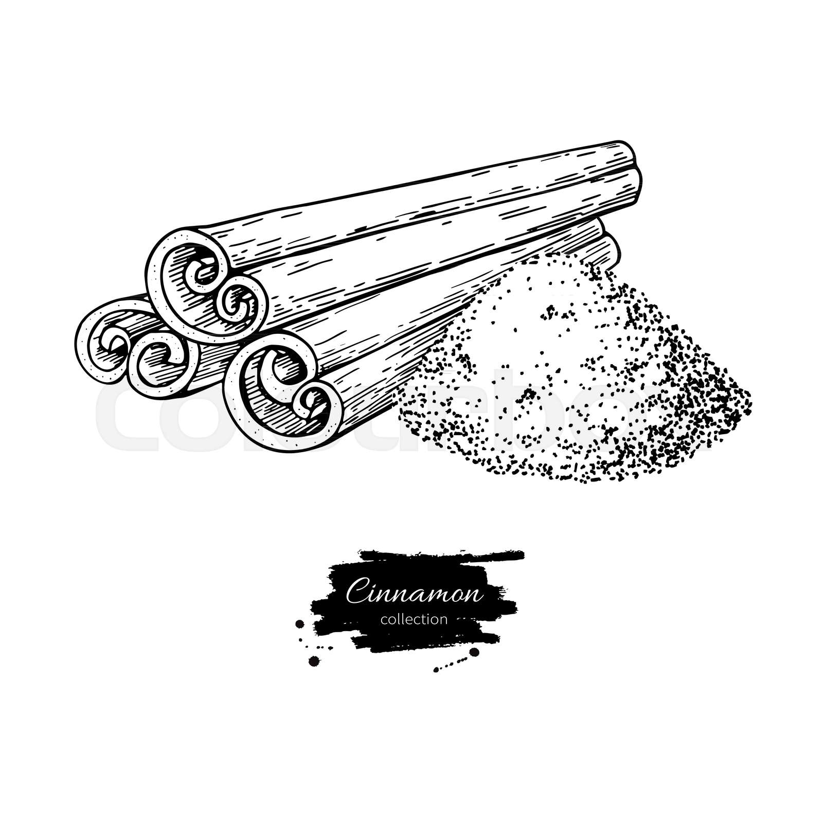 Cinnamon stick and powder vector drawing. Hand drawn sketch. Seasonal ...