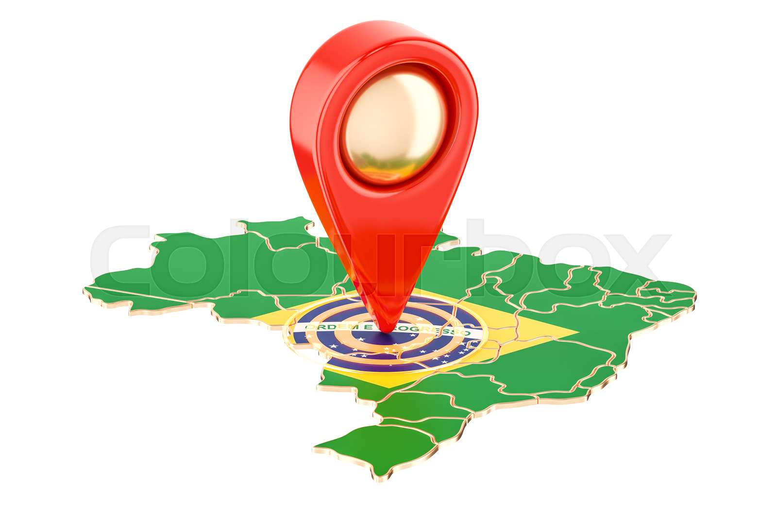 Map pointer on the map of Brazil, 3D rendering | Stock image | Colourbox