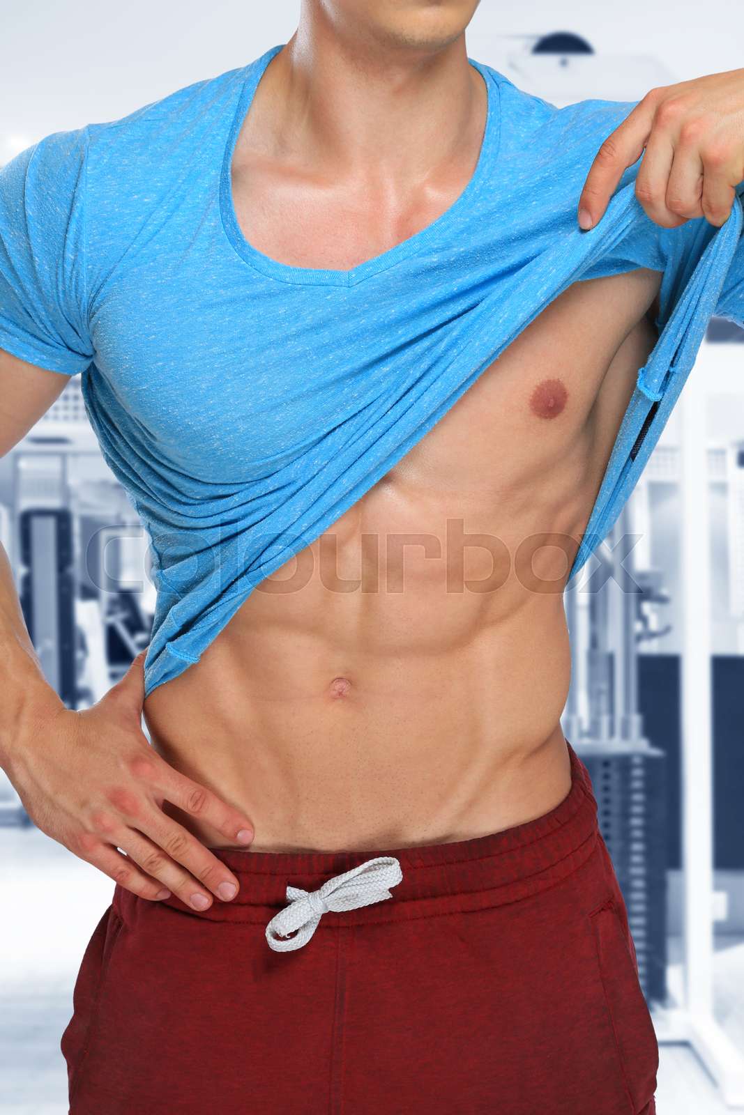 Abs abdominal muscles six pack bodybuilder bodybuilding gym portrait ...