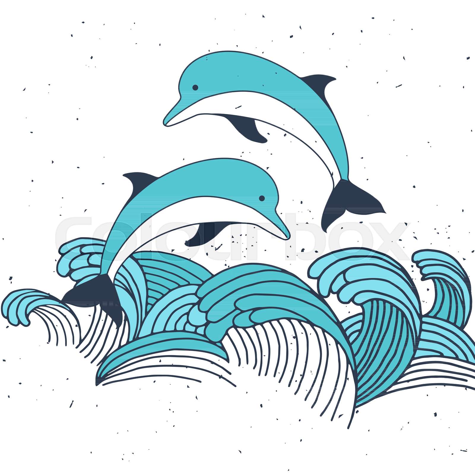 Hand drawn dolphin with sea wave. | Stock vector | Colourbox